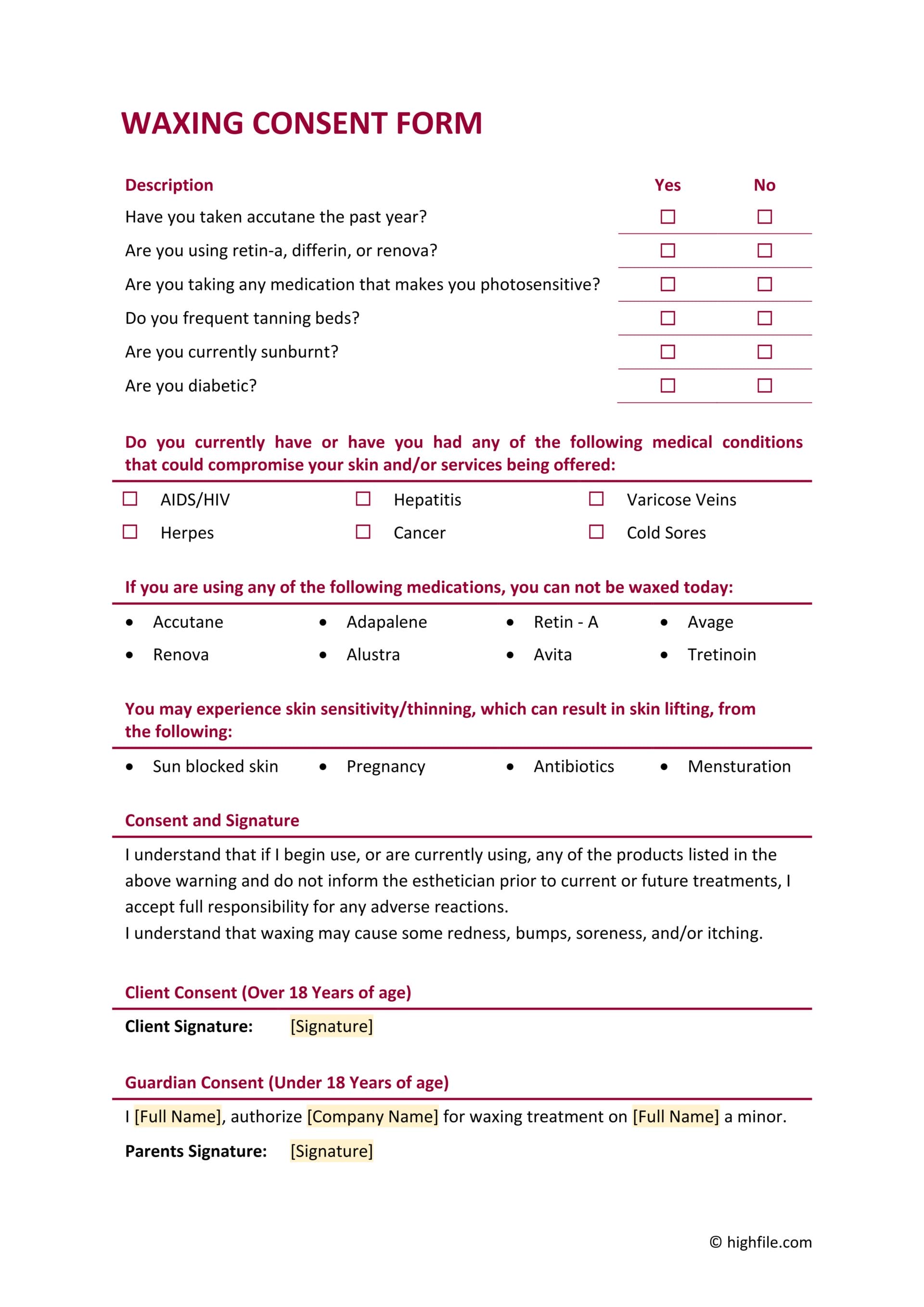 Free Waxing Consent Forms - Word | PDF | Google Docs