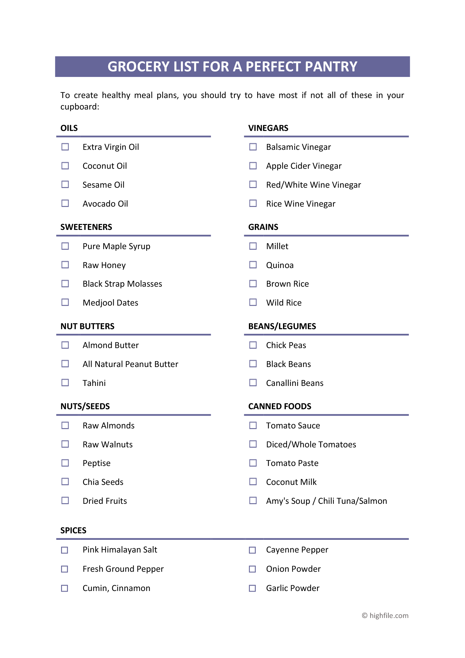 The Ultimate Grocery List For a Perfect Pantry (Word | PDF | Docs)