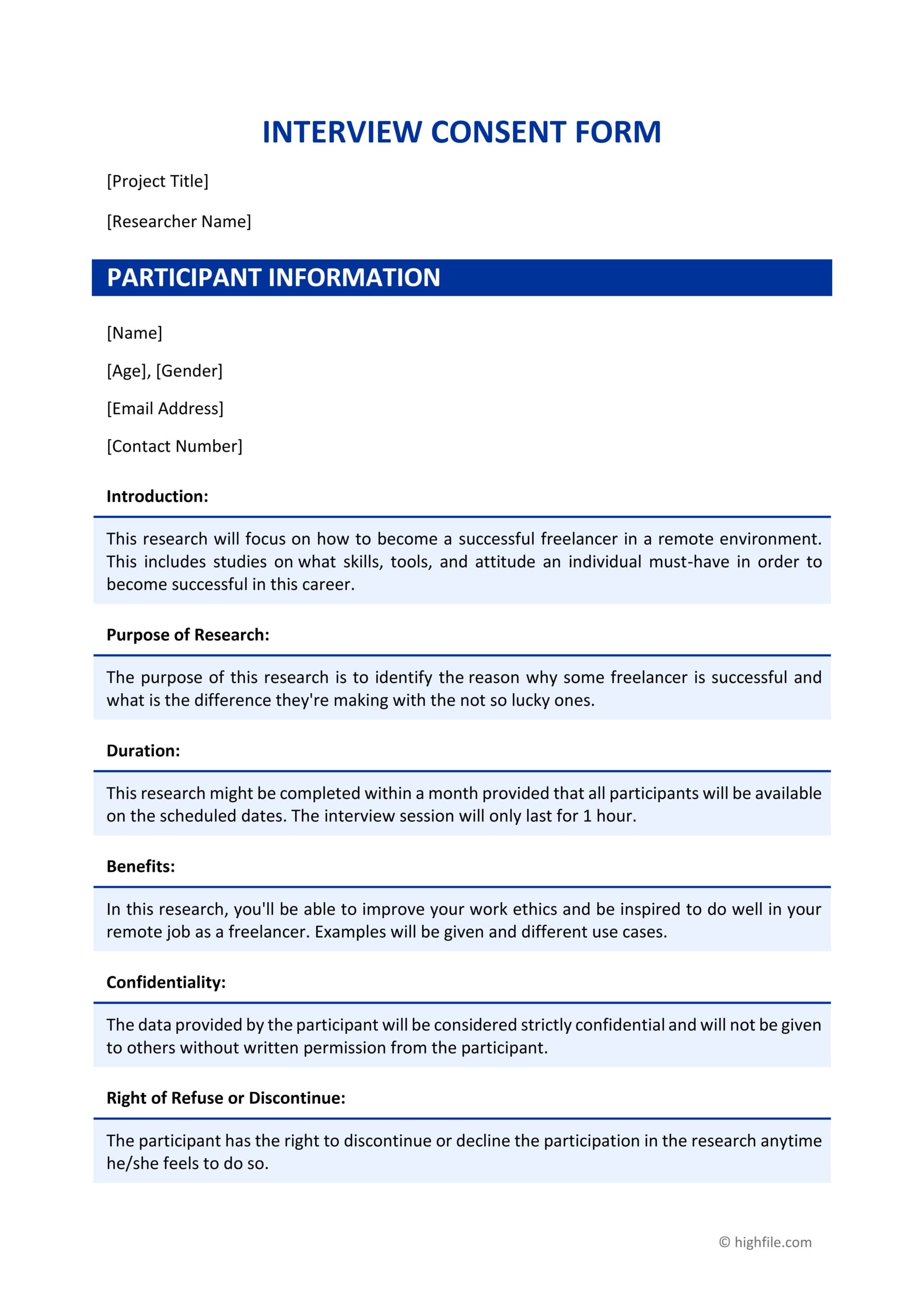 Free Interview Consent Form Template - Word | PDF | Google Docs
