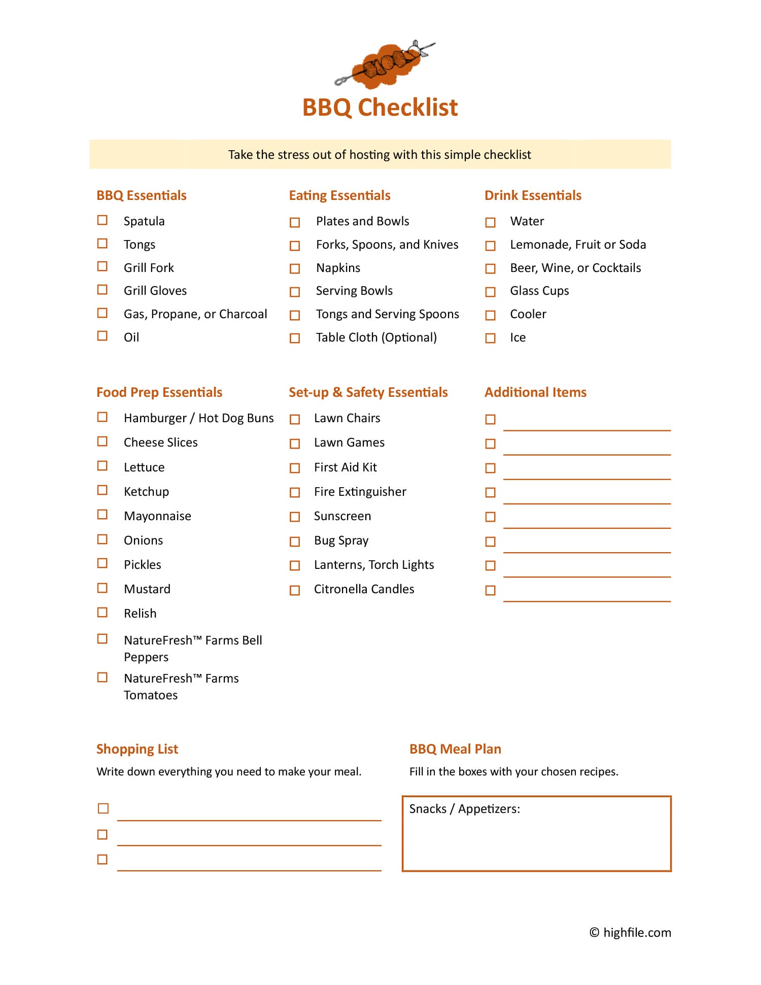 BBQ Checklist - Word | PDF | Google Docs - Highfile