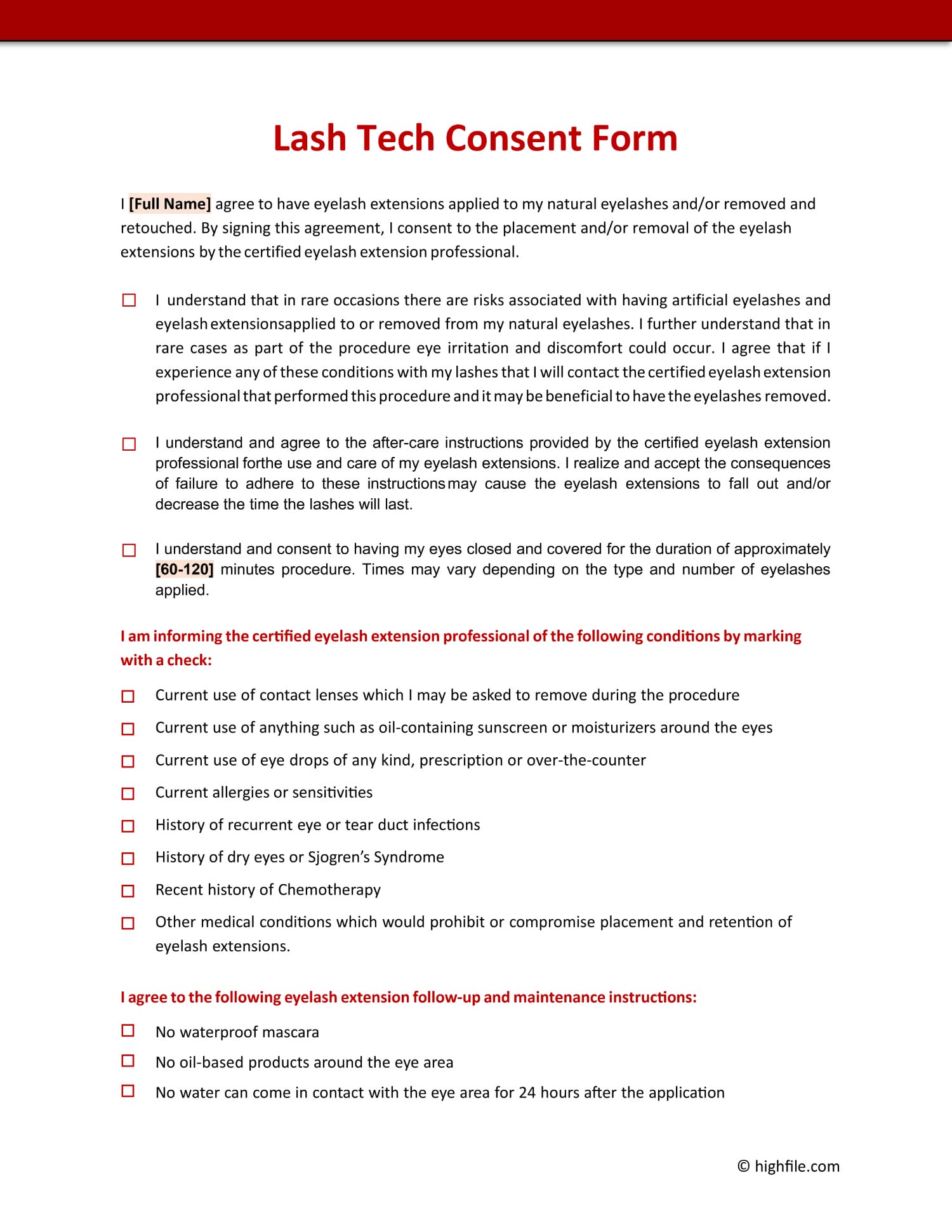 Free Lash Tech Consent Form - Word | PDF | Google Docs