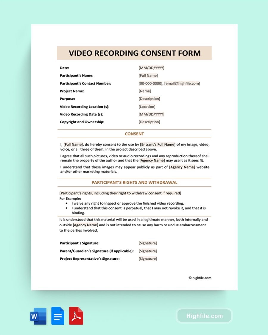 Video Recording Consent Form Template Word Pdf Docs