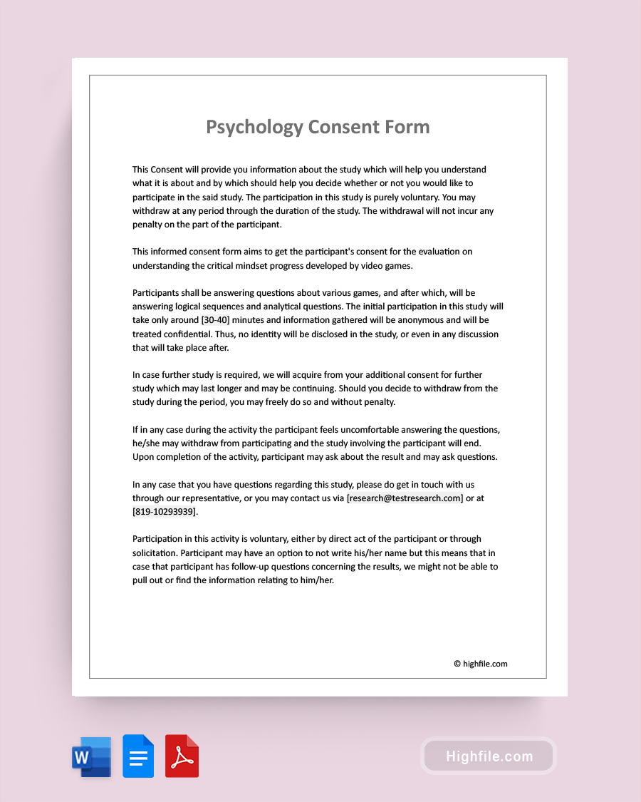 Psychology Consent Form - Word | PDF | Google Docs - HighFile