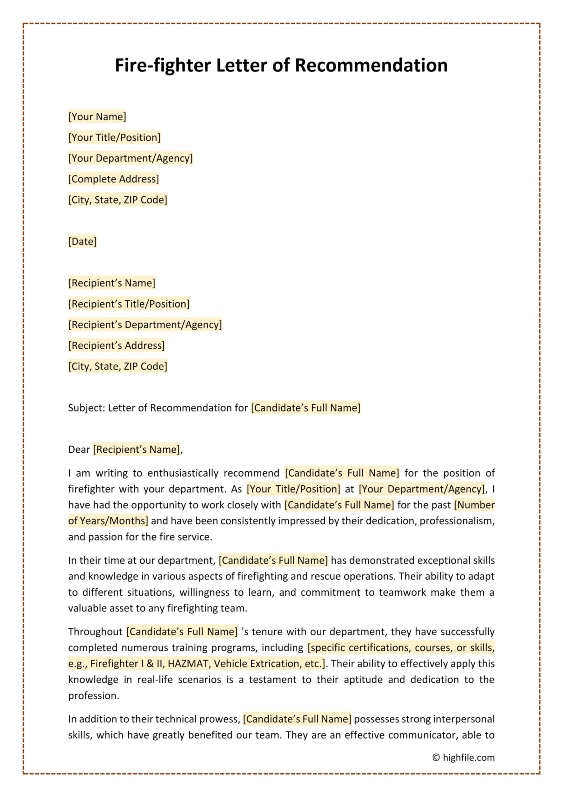Firefighter Letter of Recommendation - Word | PDF | Google Docs