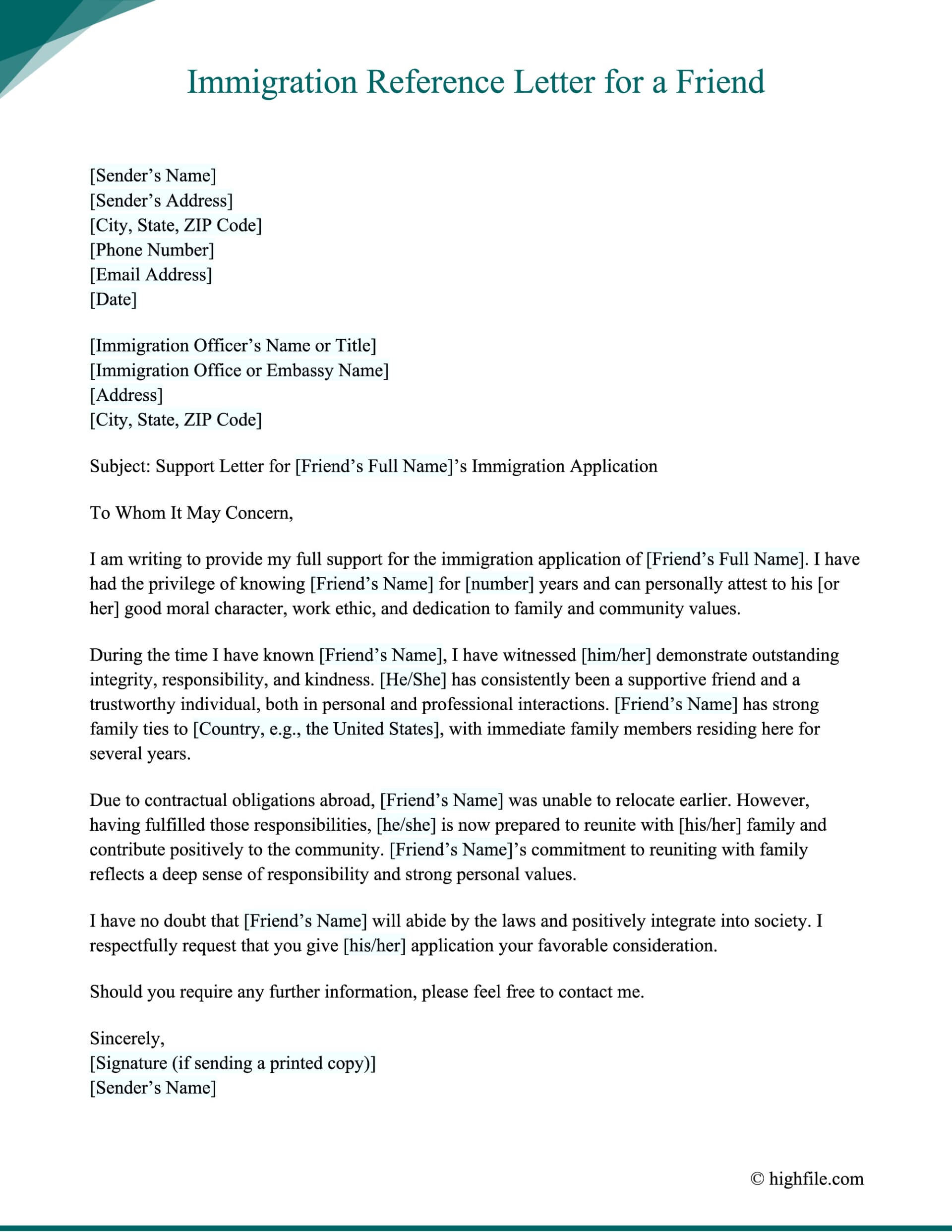 Immigration Letter for a Friend - Word | PDF | Google Docs - Highfile