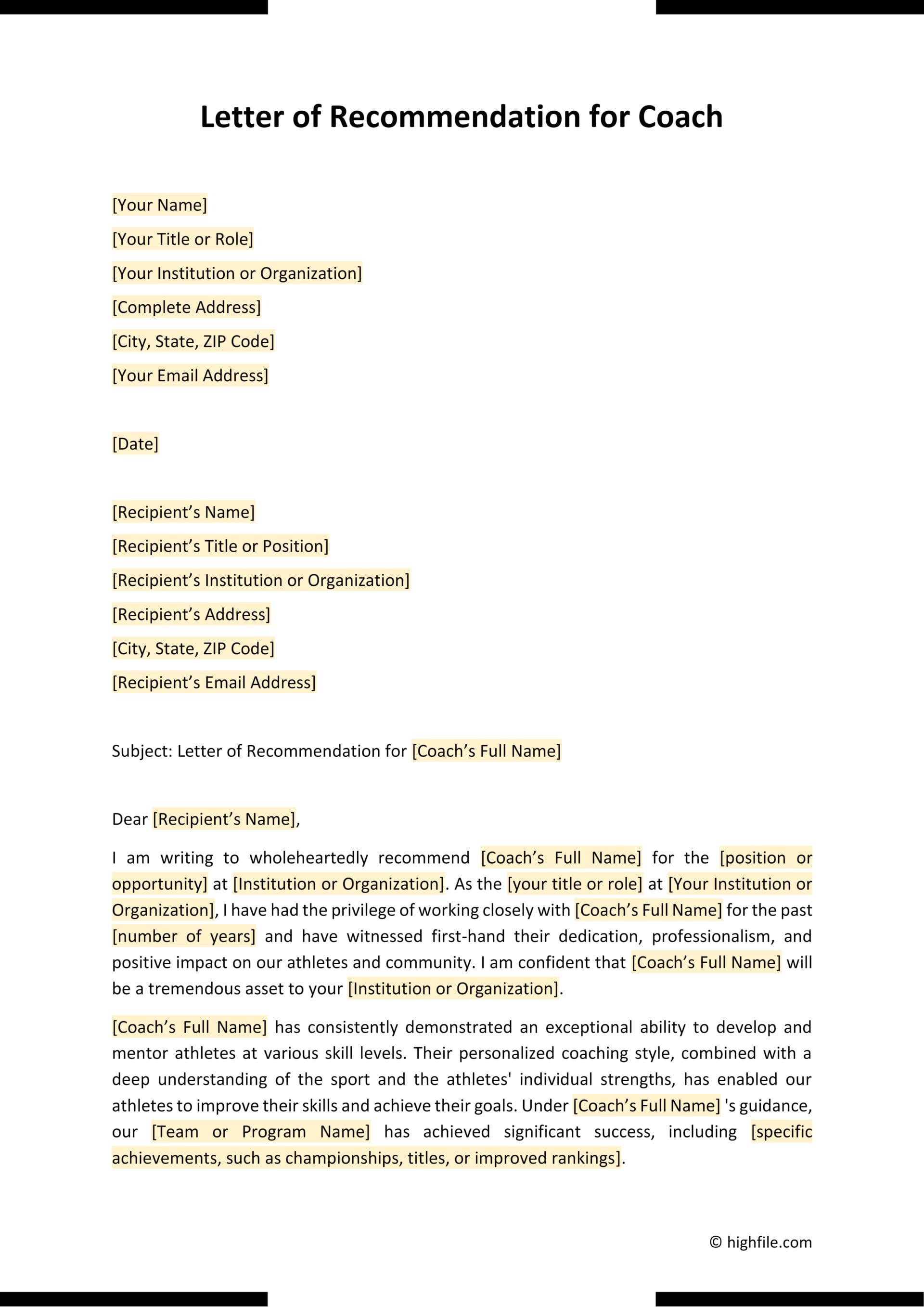 Letter of Recommendation for Coach - Word | PDF | Google Docs - Highfile