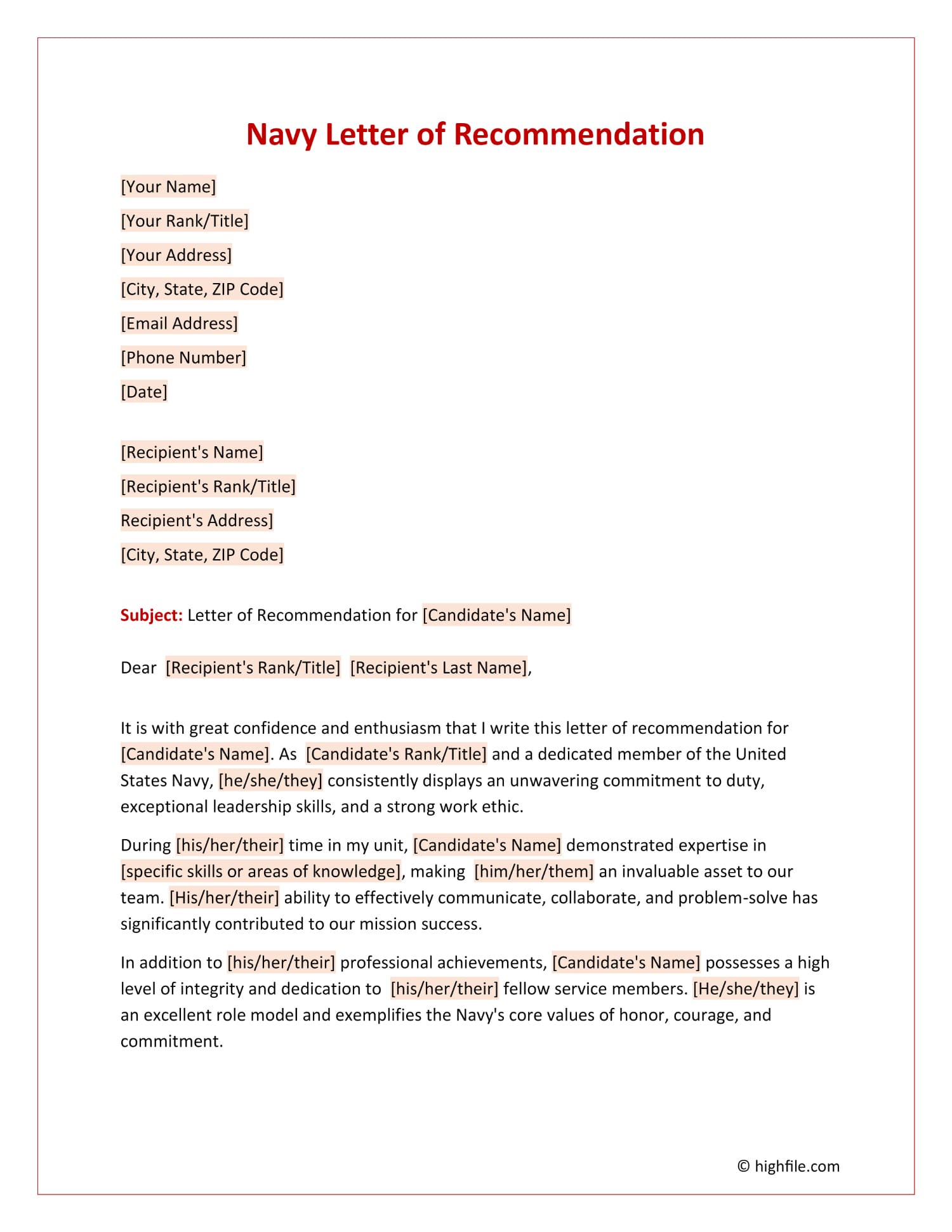 Navy Letter of Recommendation - Highfile