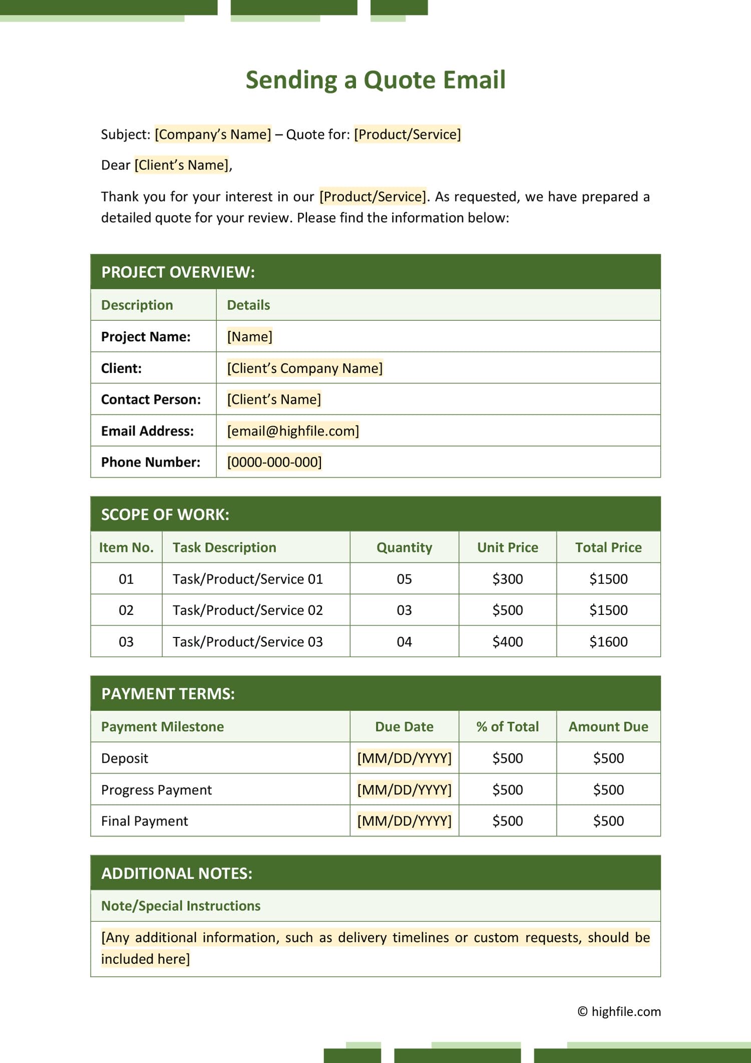 Sending a Quote Email Template - Word | Excel | PDF | Google Docs ...