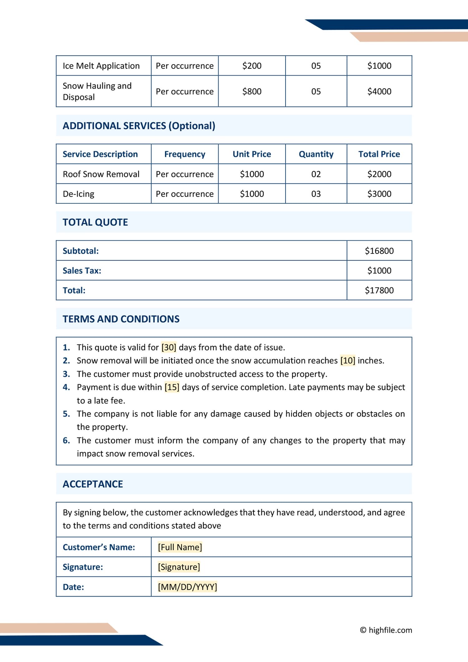 Snow Removal Quote Template - Word | Excel | PDF | Google Docs | Google ...