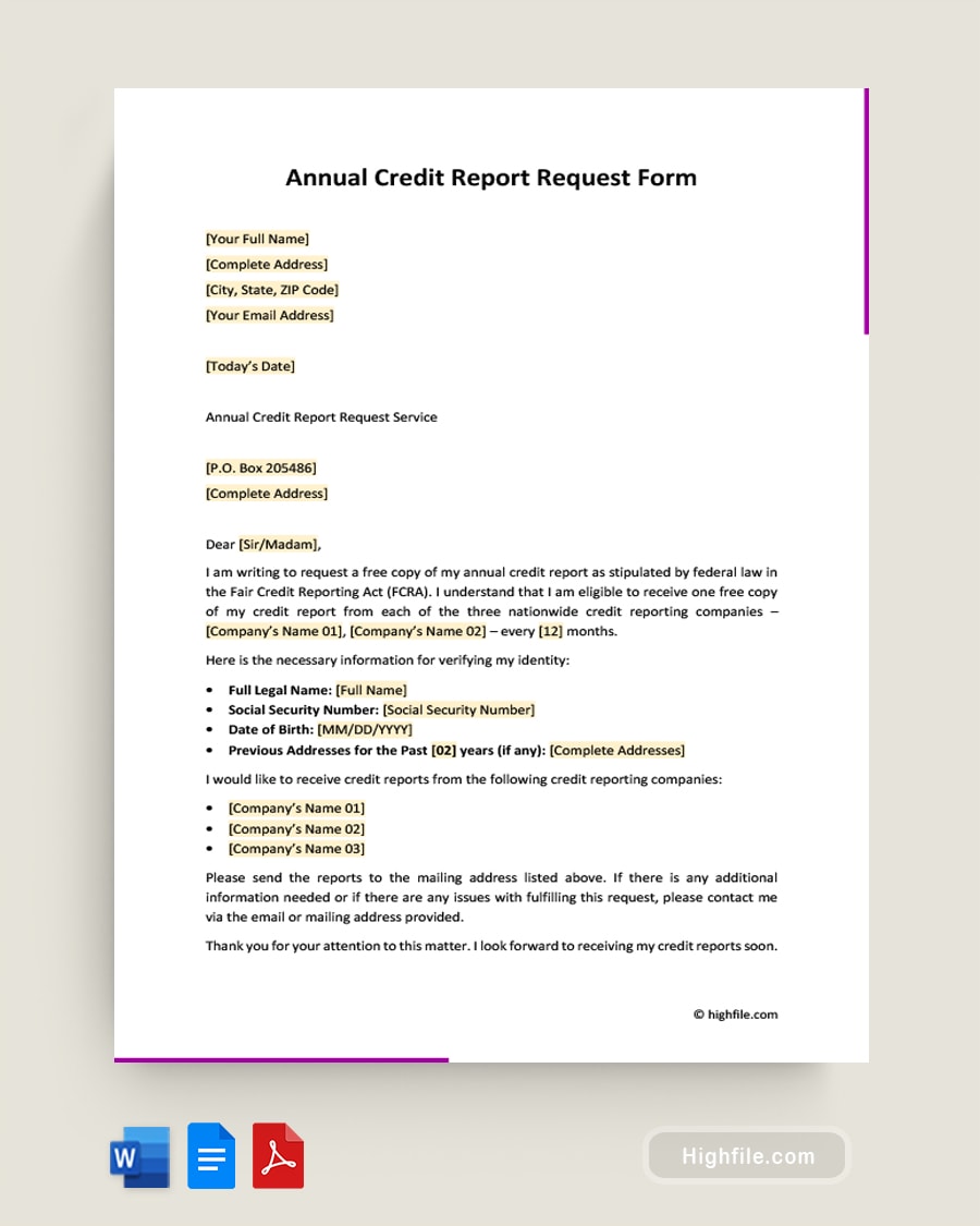 Annual Credit Report Request Form - Word | PDF | Google Docs - Highfile Annual Credit Report Request Form - Word | PDF | Google Docs - Highfile