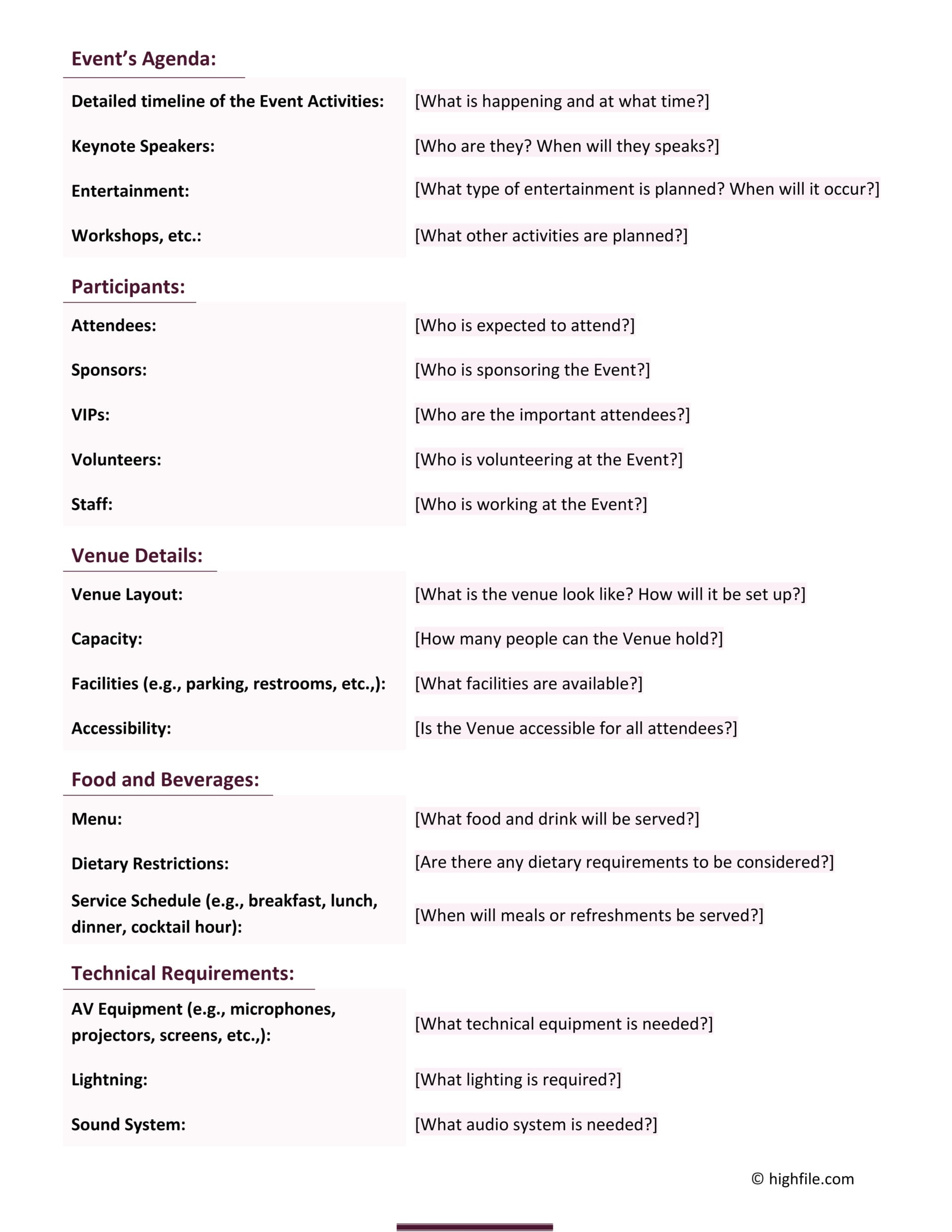 Event Outline Template - Word | PDF | Google Docs - Highfile