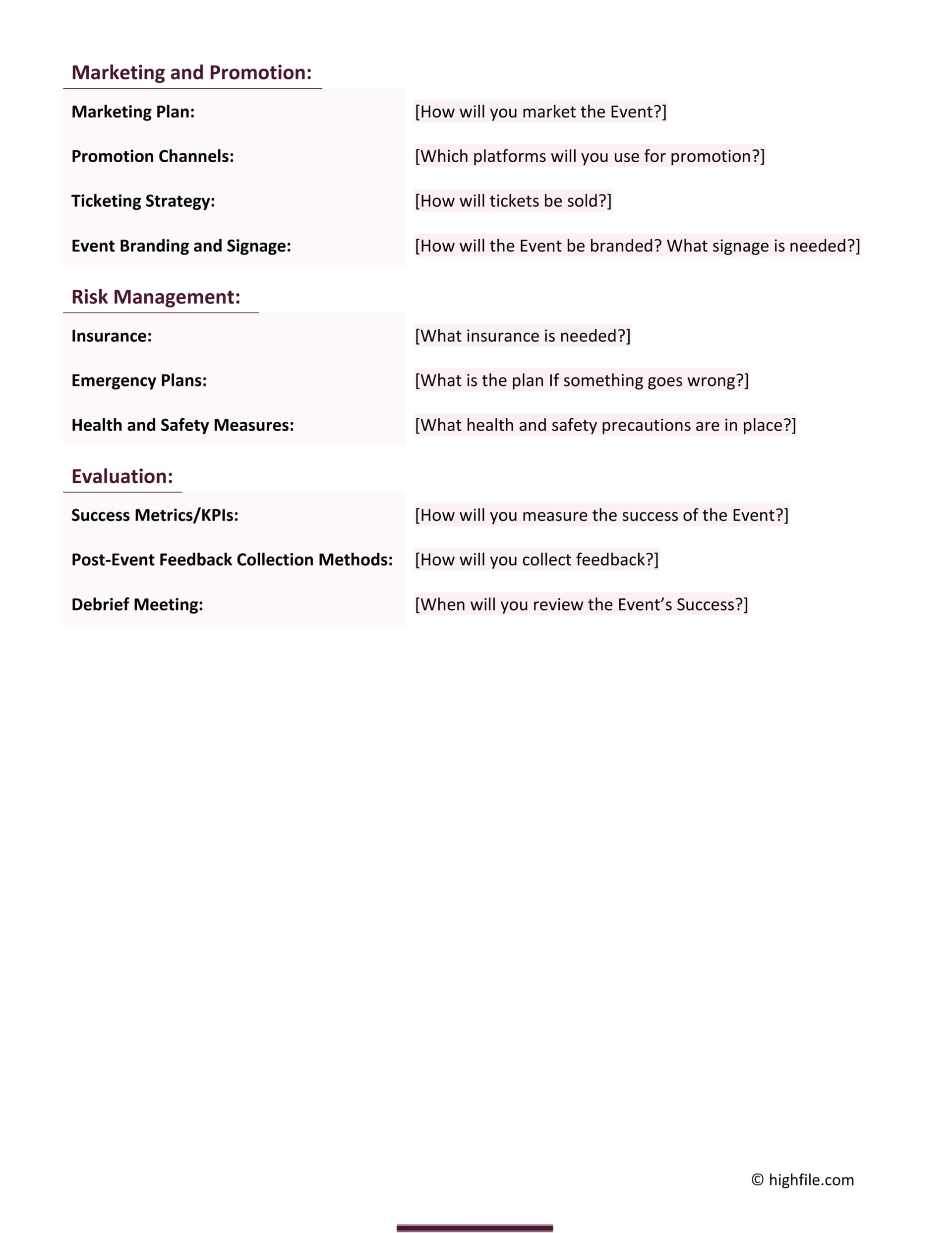 Event Outline Template - Word | PDF | Google Docs - Highfile