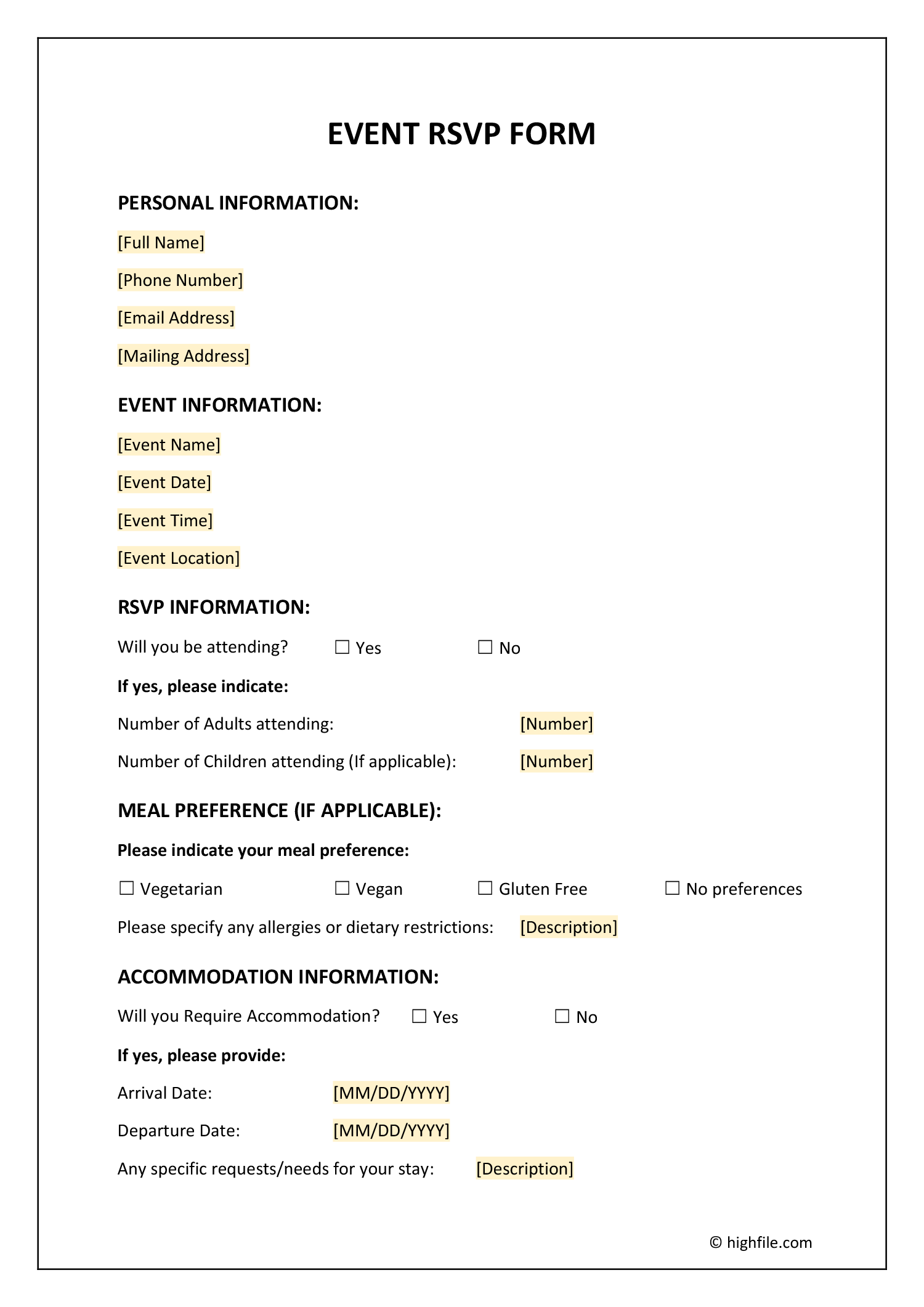 Event RSVP Form - Word | PDF | Google Docs - Highfile Event RSVP Form - Word | PDF | Google Docs - Highfile