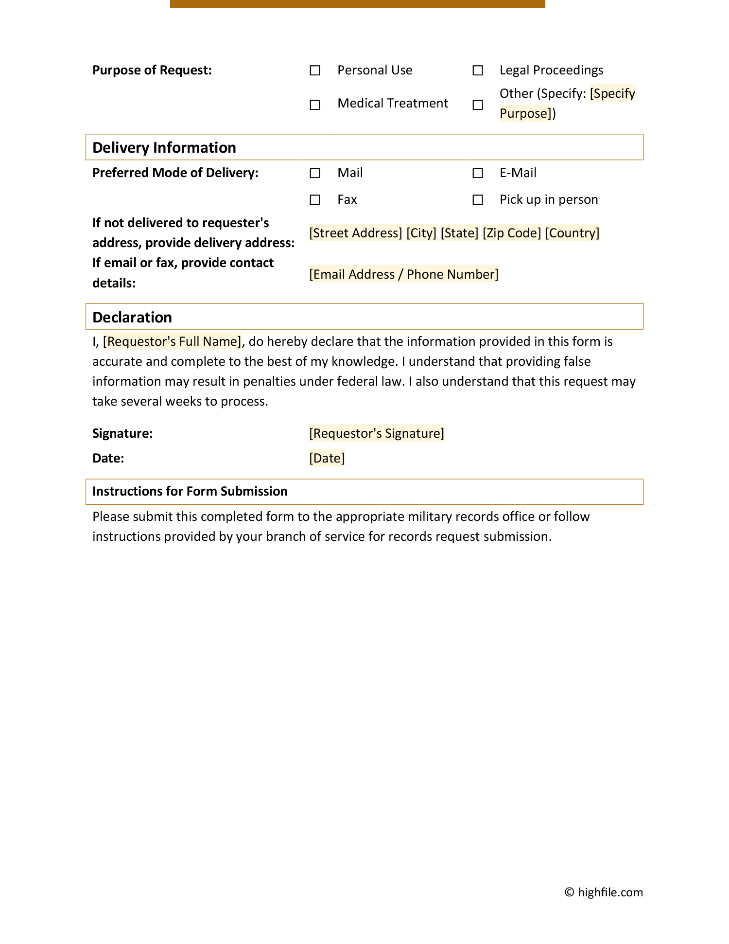 Military Medical Records Request Form - Word | PDF | Google Docs - Highfile Military Medical Records Request Form - Word | PDF | Google Docs - Highfile