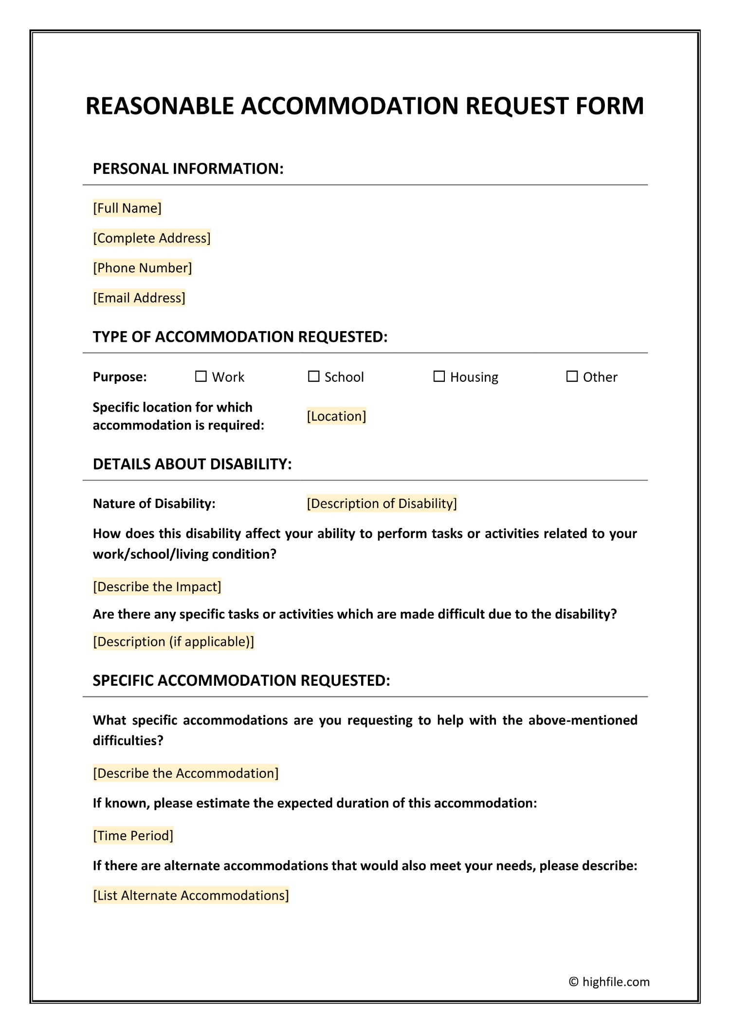 Reasonable Accommodation Request Form - Word | PDF | Docs - Highfile Reasonable Accommodation Request Form - Word | PDF | Docs - Highfile