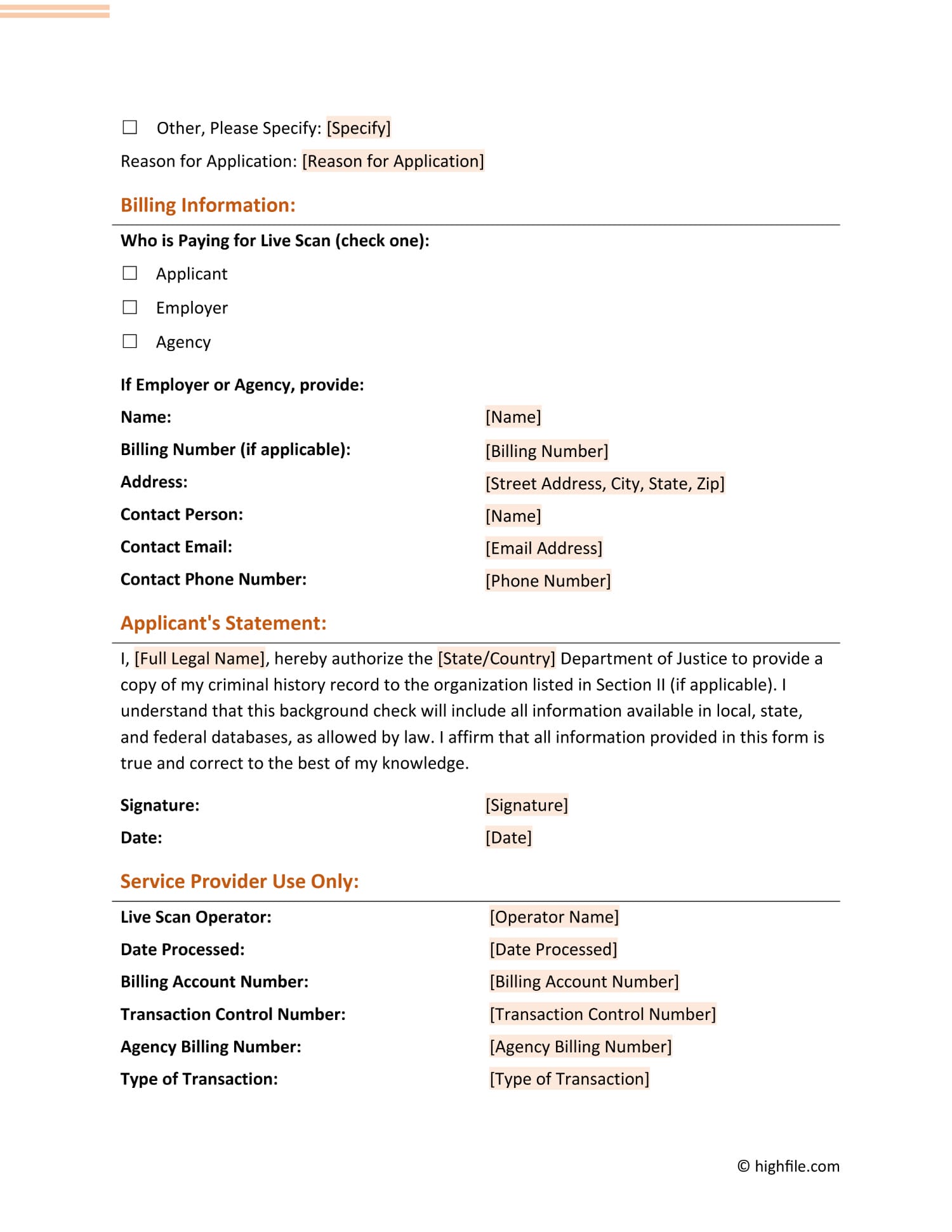 Request for Live Scan Service Form - Word | Google Docs | PDF - Highfile