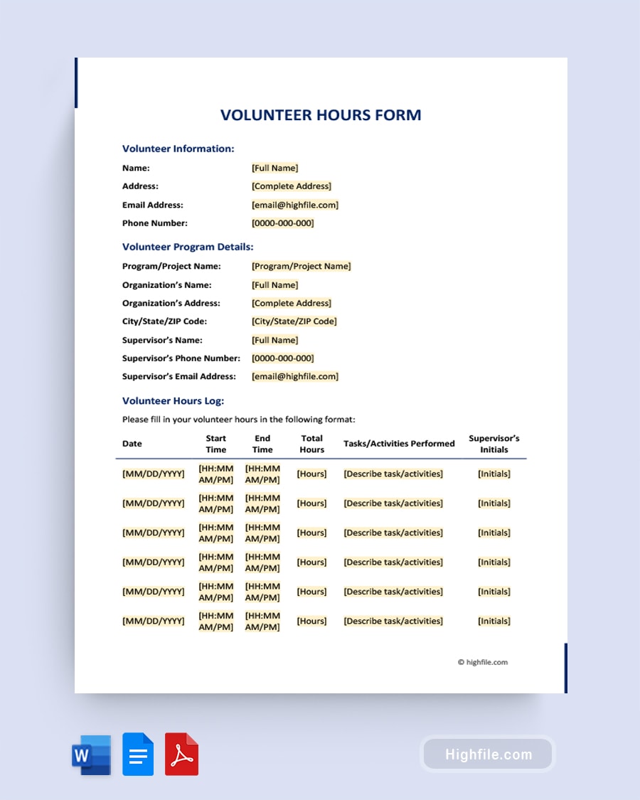 Student Volunteer Form - Word | PDF | Google Docs - Highfile Student Volunteer Form - Word | PDF | Google Docs - Highfile