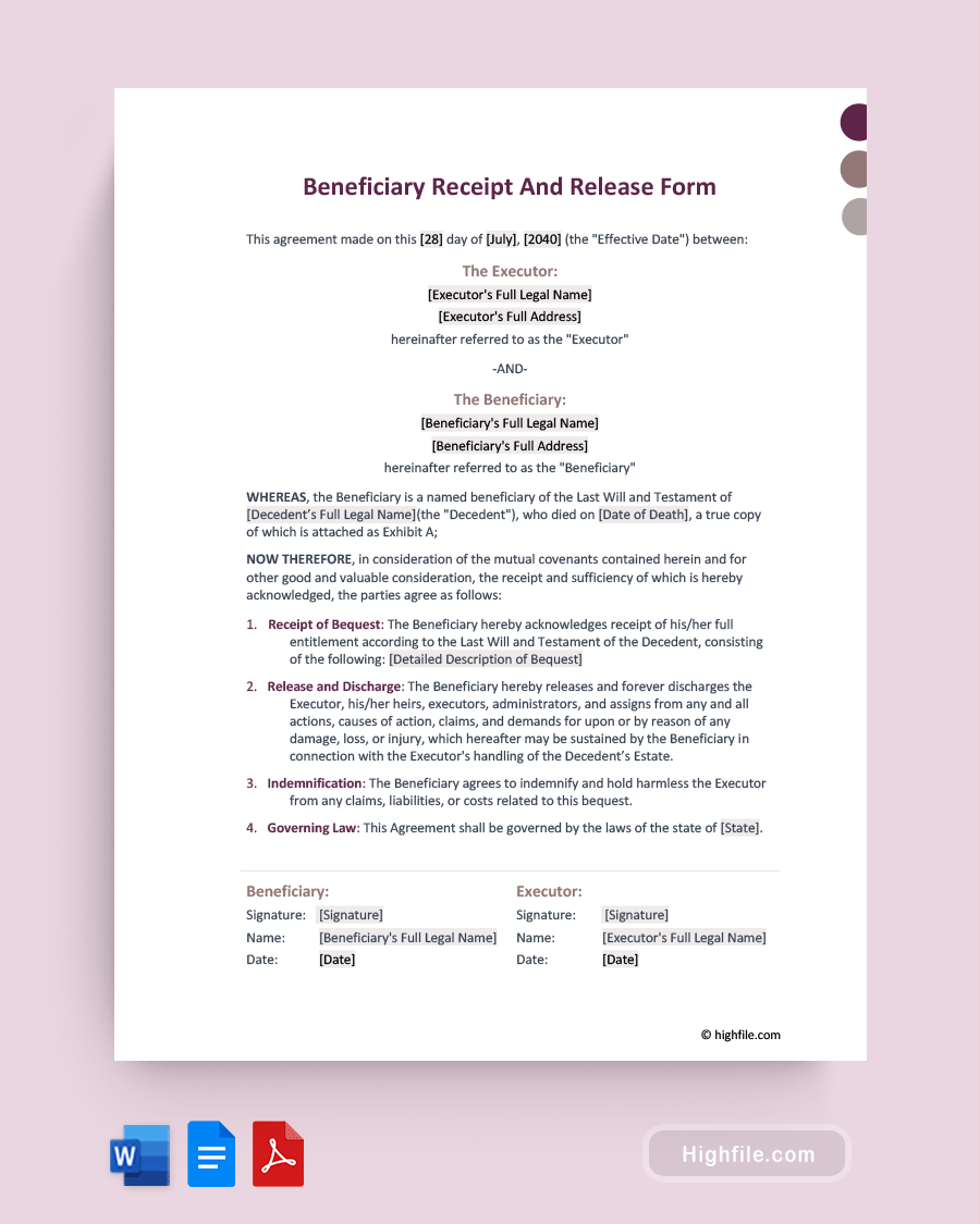 Beneficiary Receipt and Release Form - Highfile