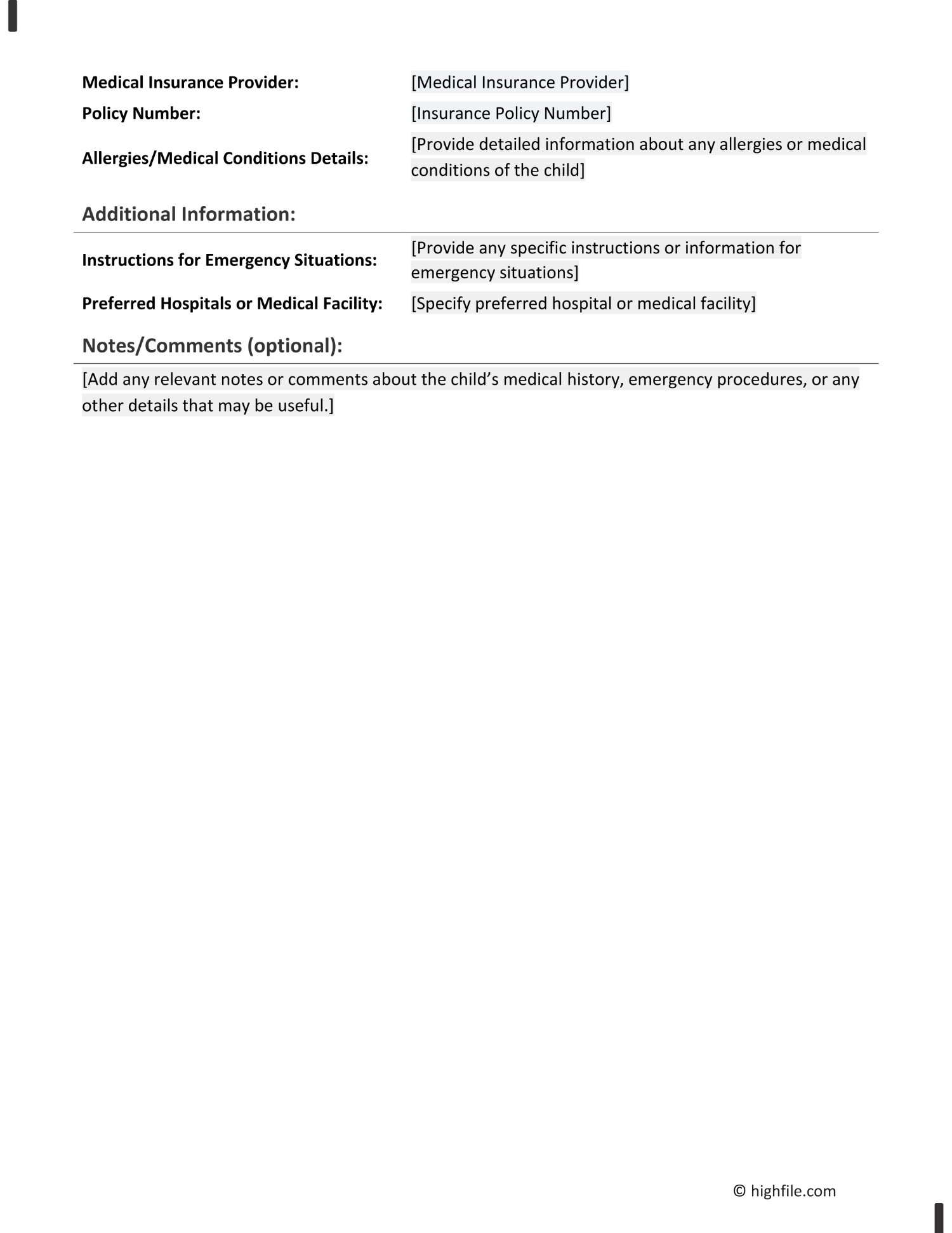 Babysitter Emergency Contact Template - Word | PDF | Google Docs - Highfile Babysitter Emergency Contact Template - Word | PDF | Google Docs - Highfile