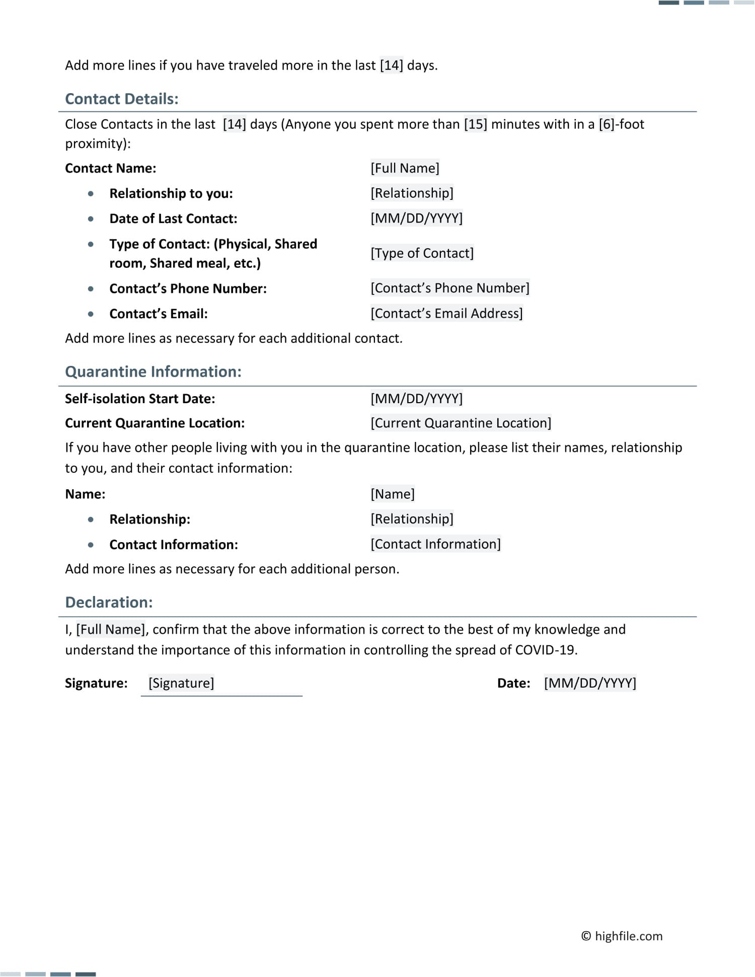 Contact Tracer Form - Word | PDF | Google Docs - Highfile