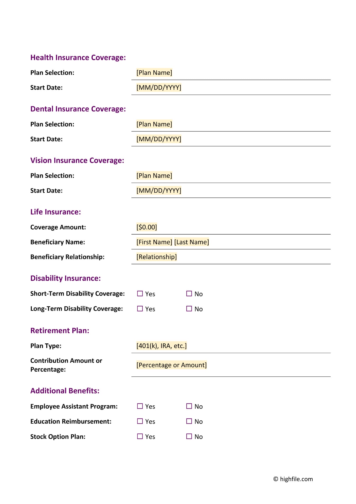 Employee Benefits Enrollment Form Template - Word | PDF | Google Docs ...
