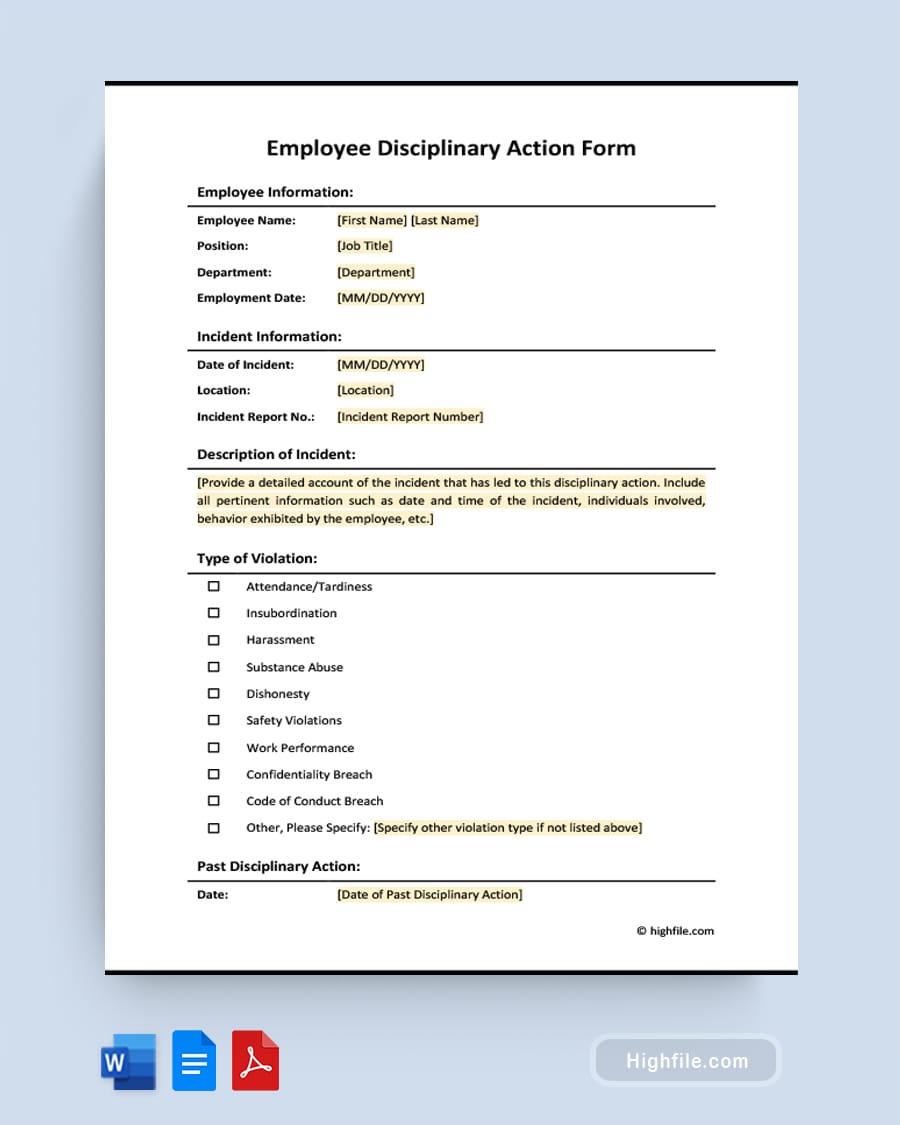 Employee Disciplinary Action Form - Word | PDF | Google Docs - Highfile