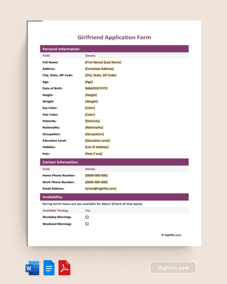Girlfriend Application - Word | PDF | Google Docs - Highfile