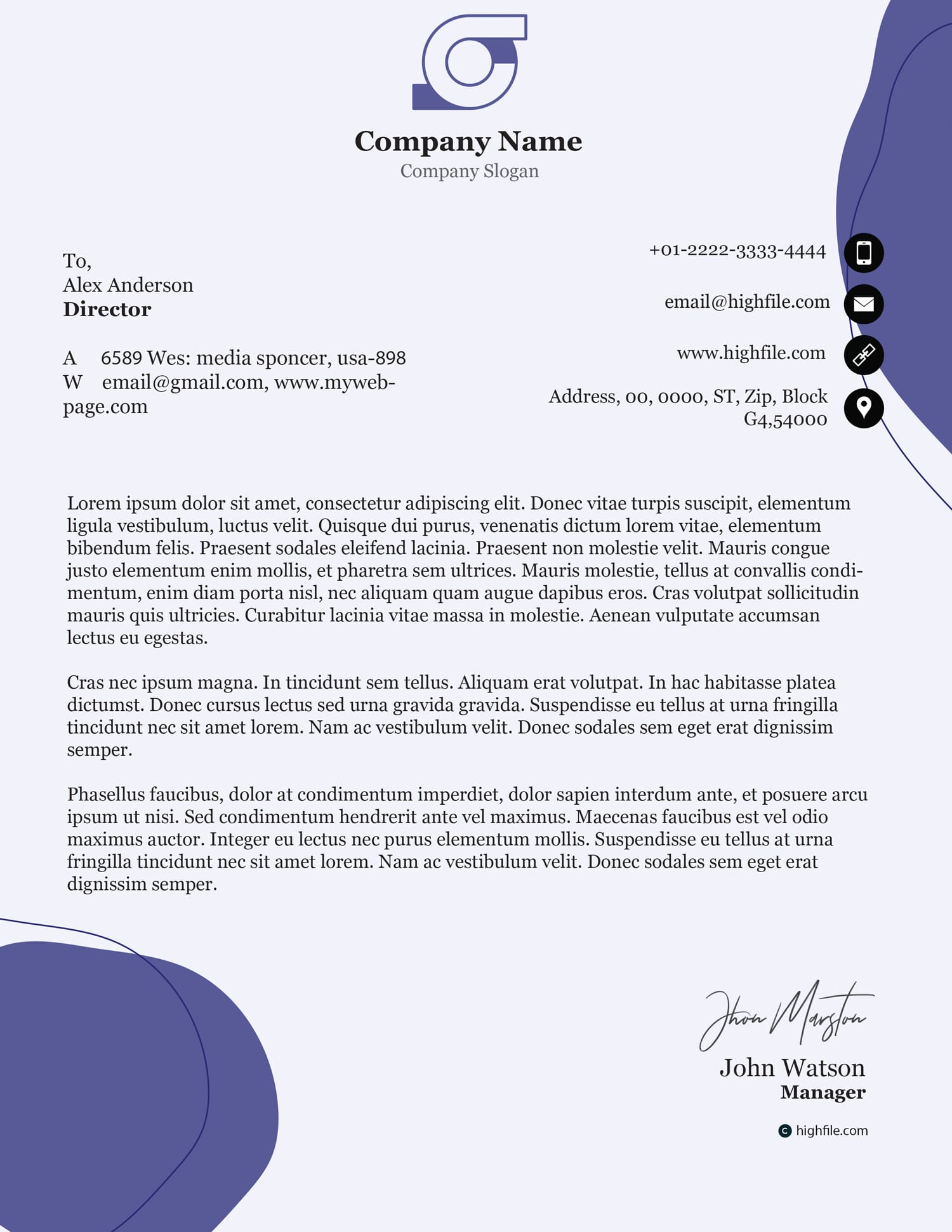 Navy Minimal Letterhead Template - Highfile