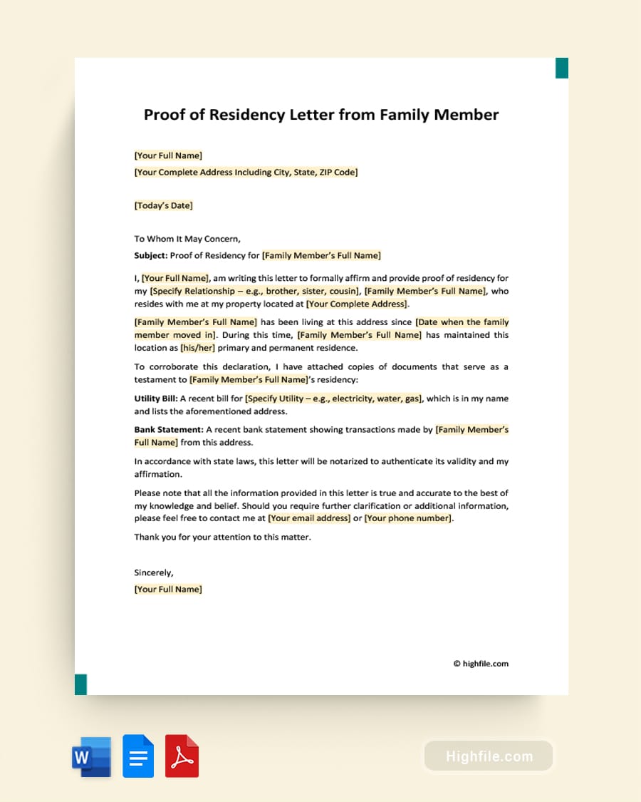 Address Proof Letter Format