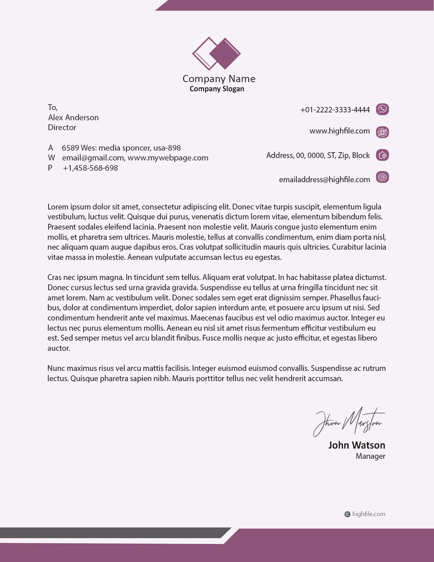 Purple Simple Letterhead Template - Word I Google Docs I Adobe ...
