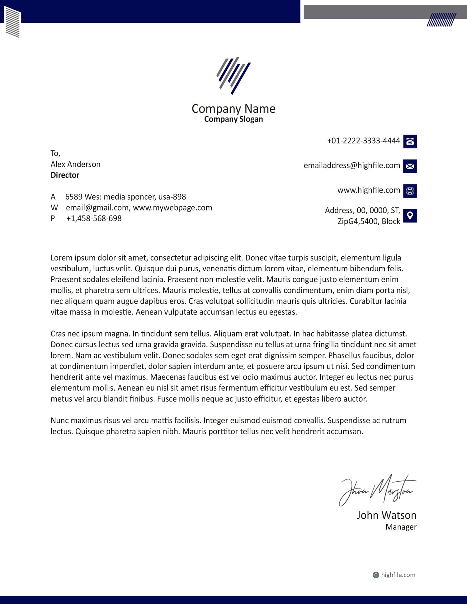 Royal Blue Business Letterhead Template - Word I Google Docs I Adobe ...