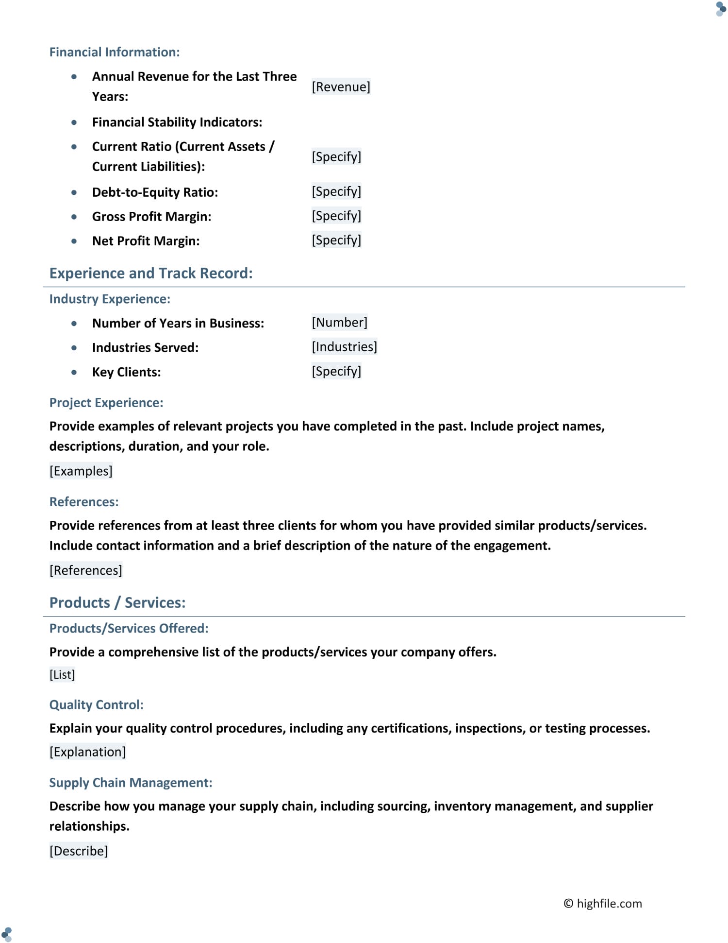 Vendor Questionnaire Template - Word | PDF | Google Docs - Highfile