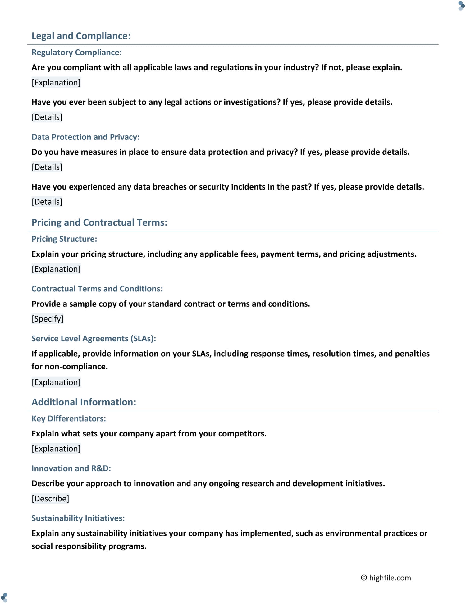 Vendor Questionnaire Template - Word | PDF | Google Docs - Highfile