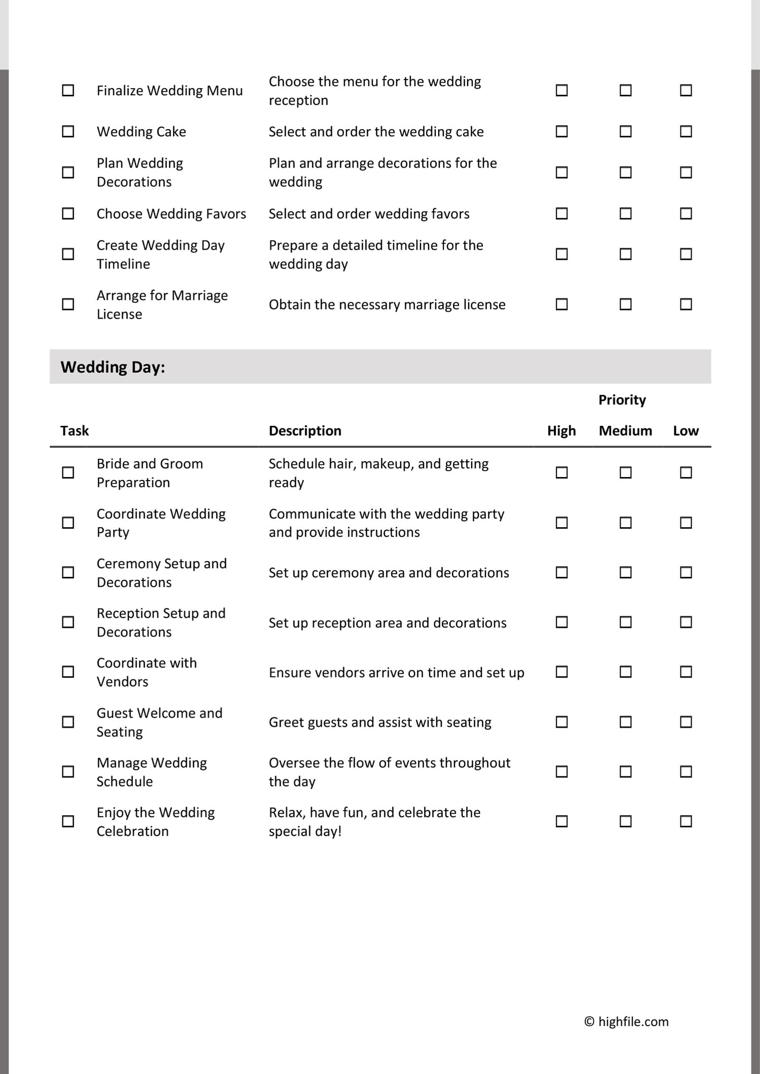 Wedding To Do List Template - Word | PDF | Google Docs - Highfile