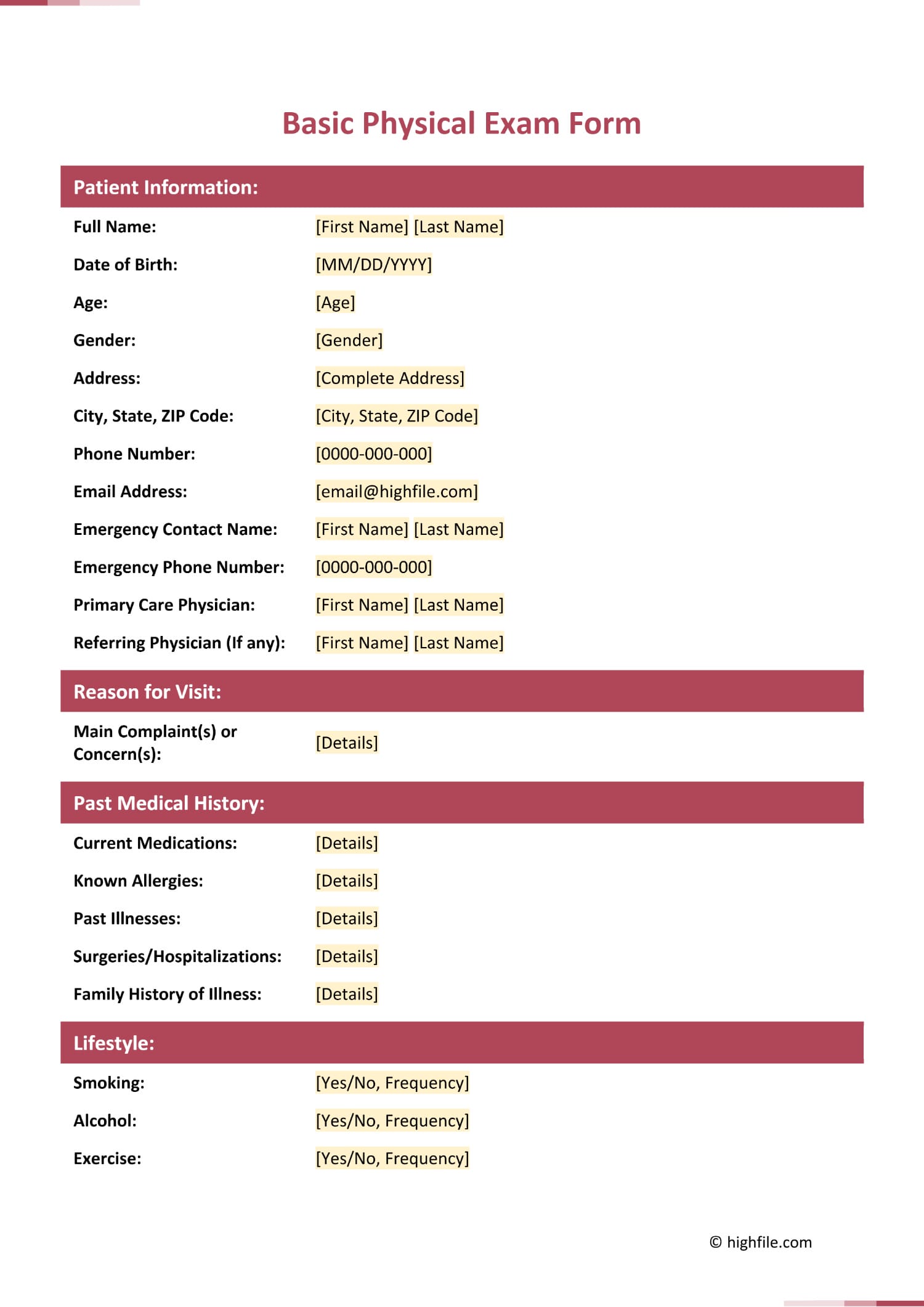 Physical Examination Form