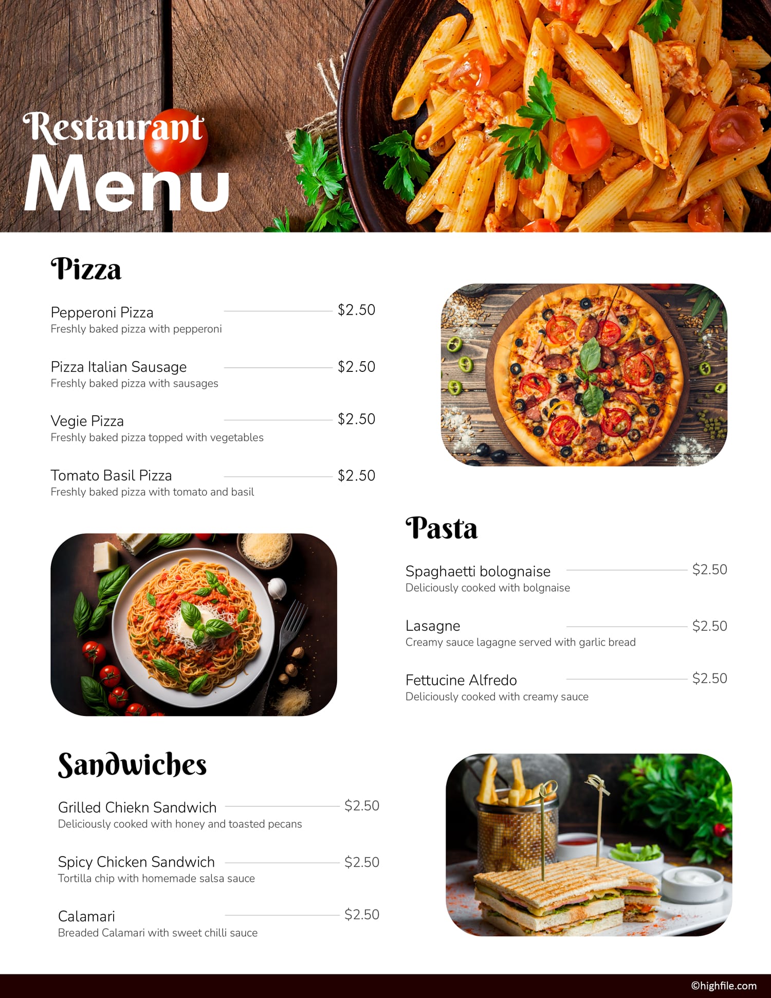 Brown Restaurant Menu Template - Word I Google Docs I Adobe Illustrator ...