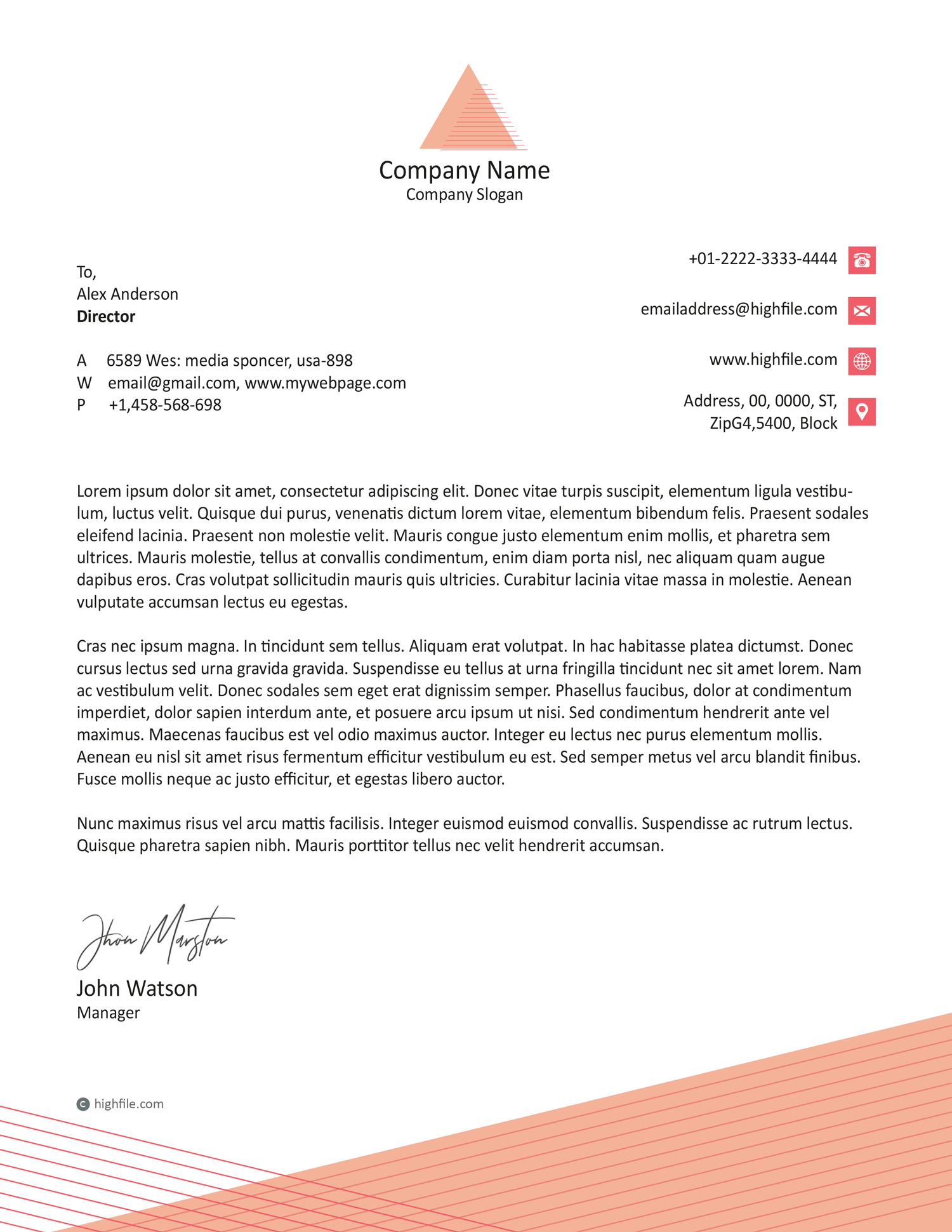 Coral Company Letterhead Template - Word I Google Docs I Adobe ...