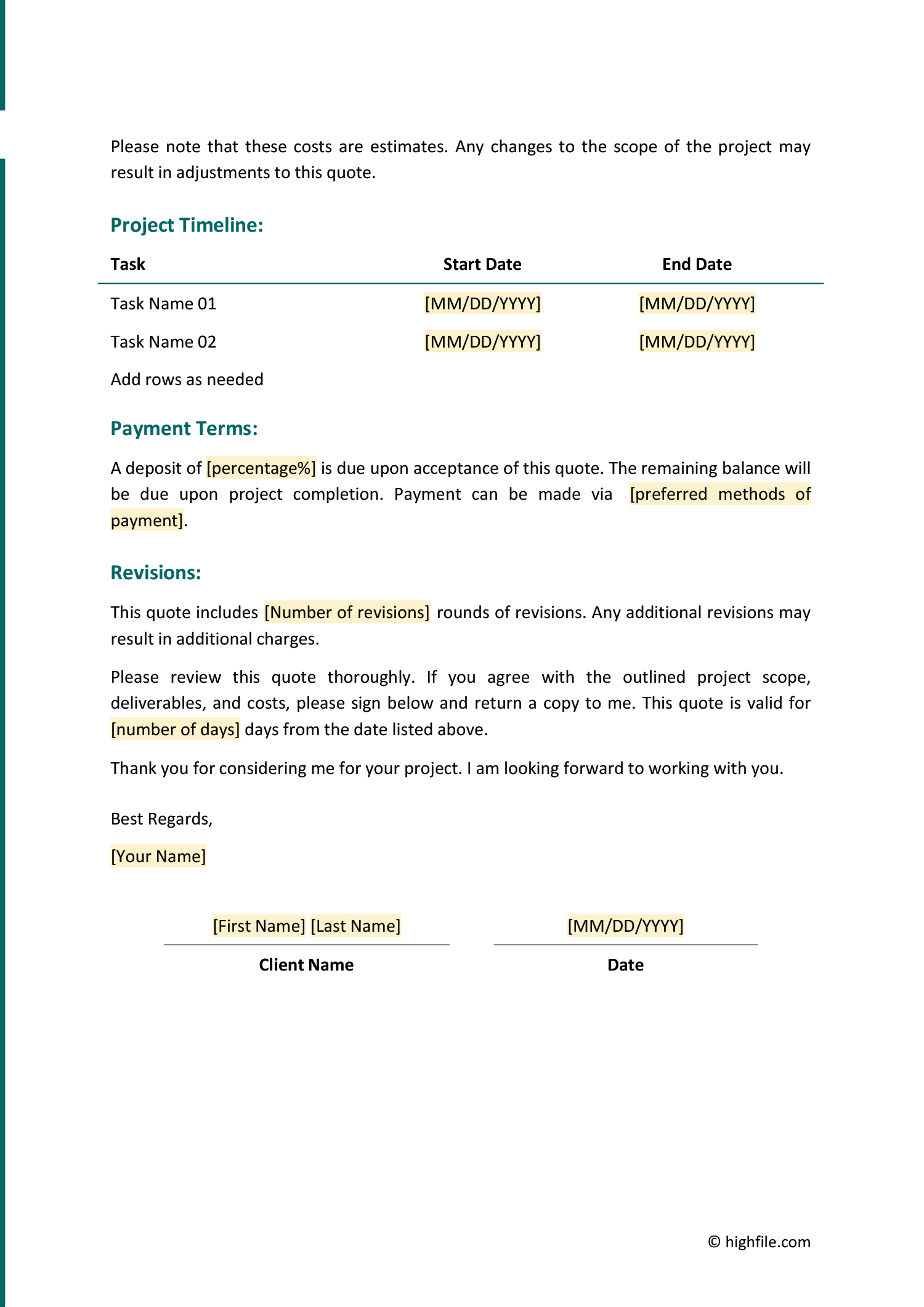 Graphic Designer Quote Template - Word | PDF | Google Docs - Highfile