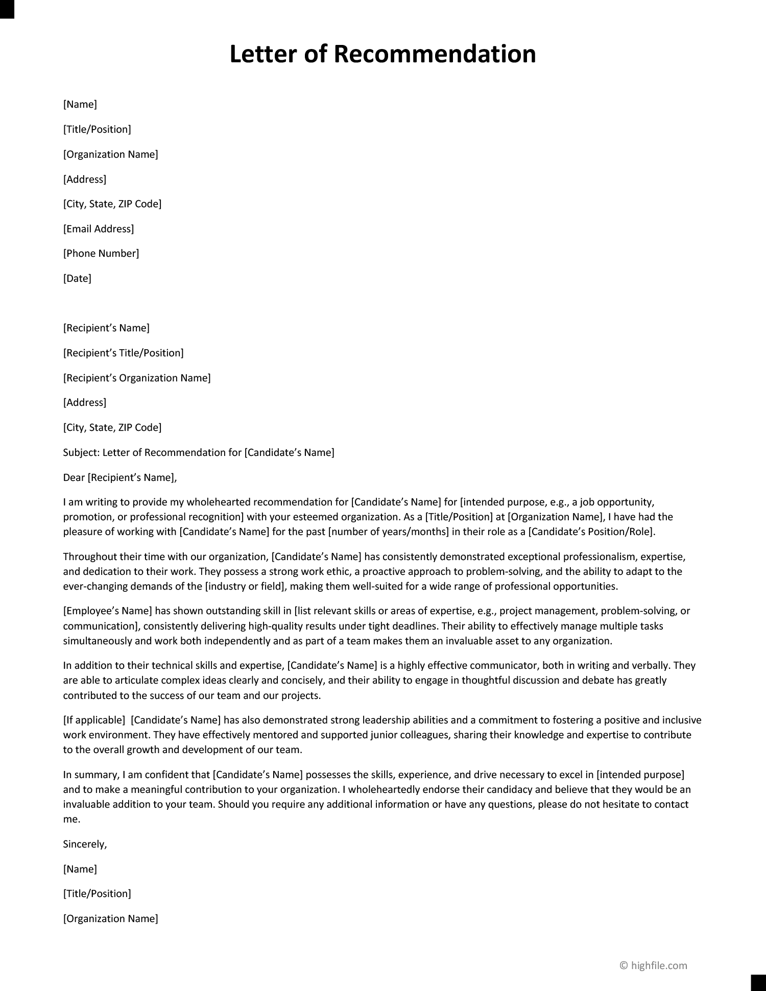 Letter of Recommendation for a Special Education Teacher - Highfile