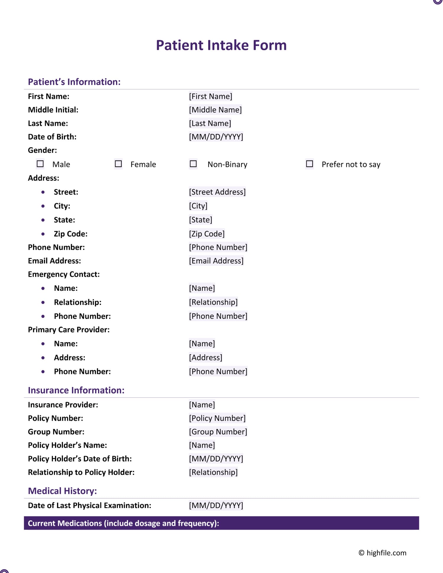 Patient Intake Form - Word | PDF | Google Docs - Highfile