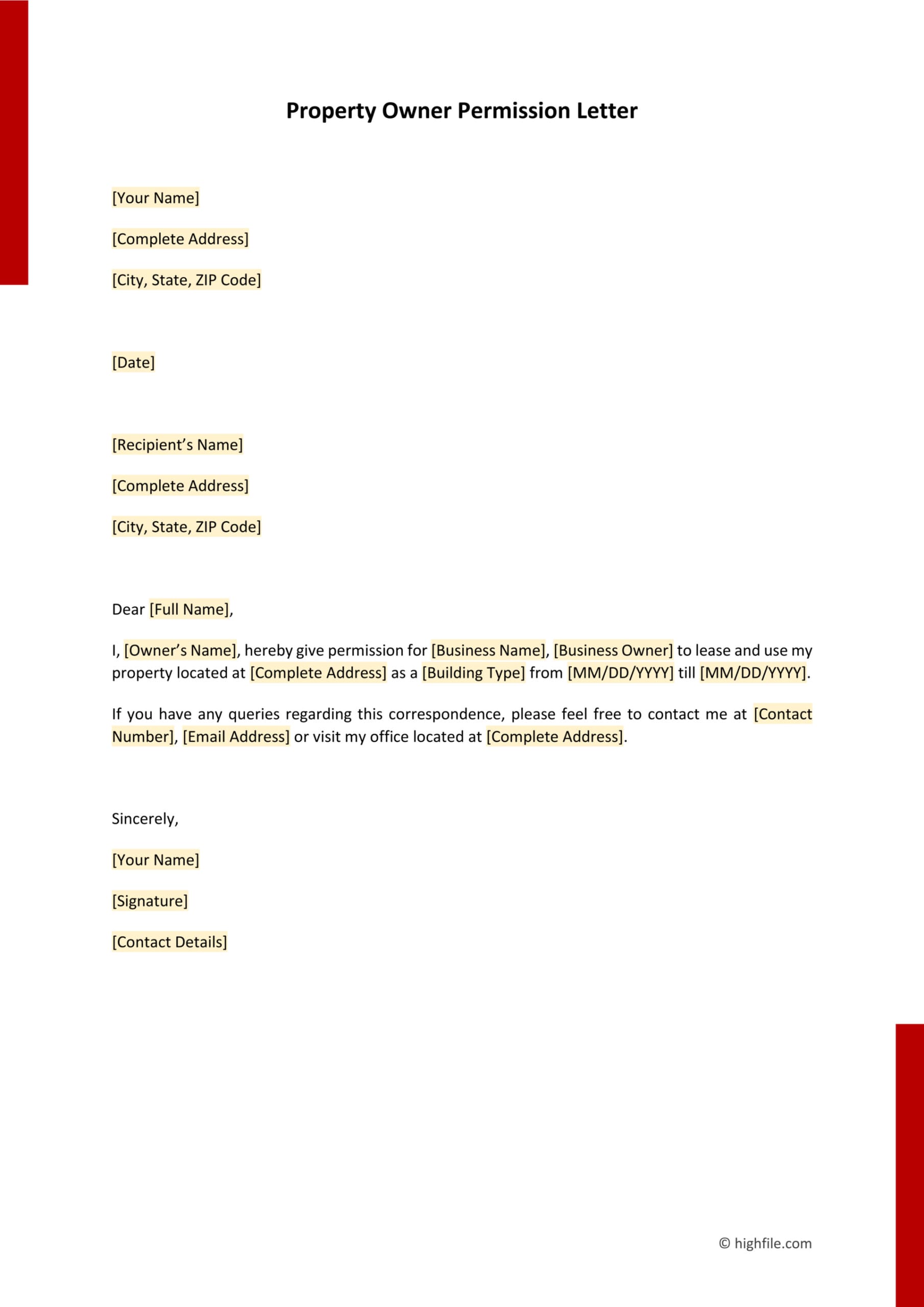 Permission Letter of Authorization from Property Owner - Word | PDF ...