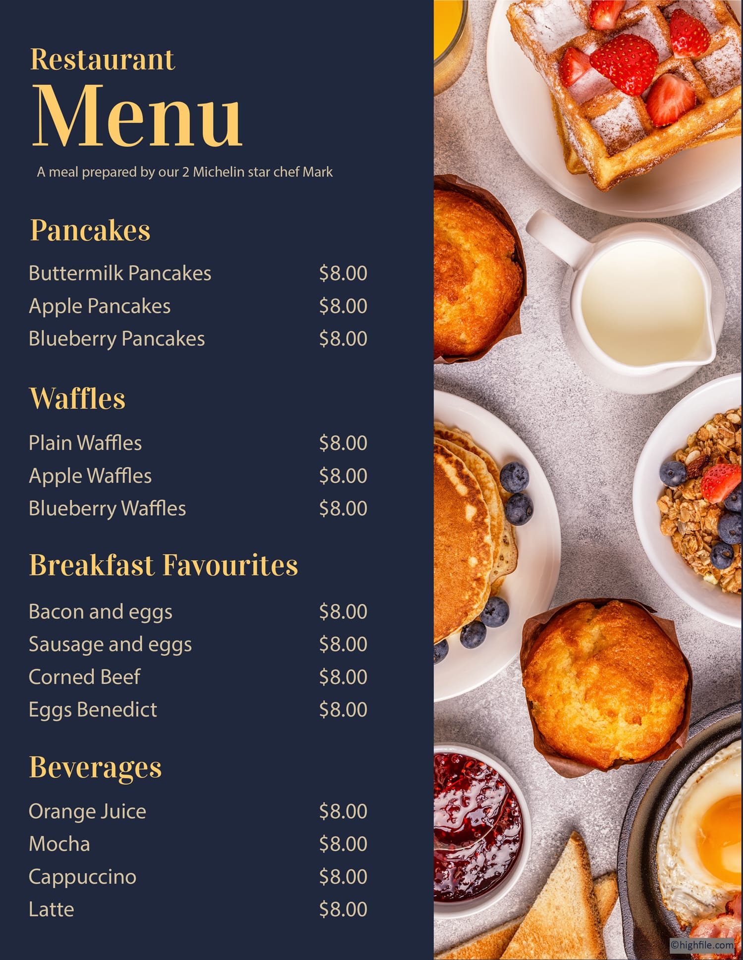 Royal Blue Restaurant Menu Template - Word I Google Docs I Adobe ...