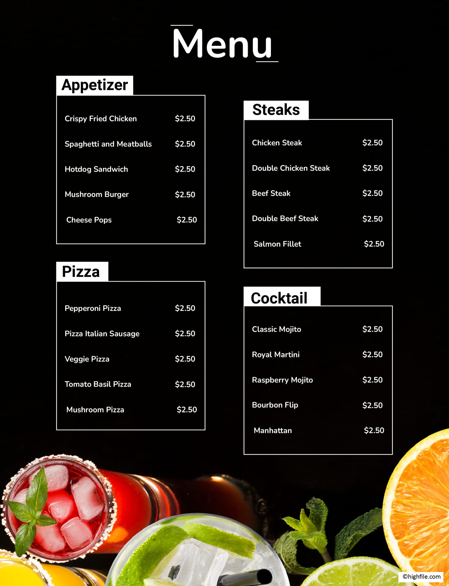 Bar Food Menu Template - Word I Google Docs I Adobe Illustrator I Adobe ...