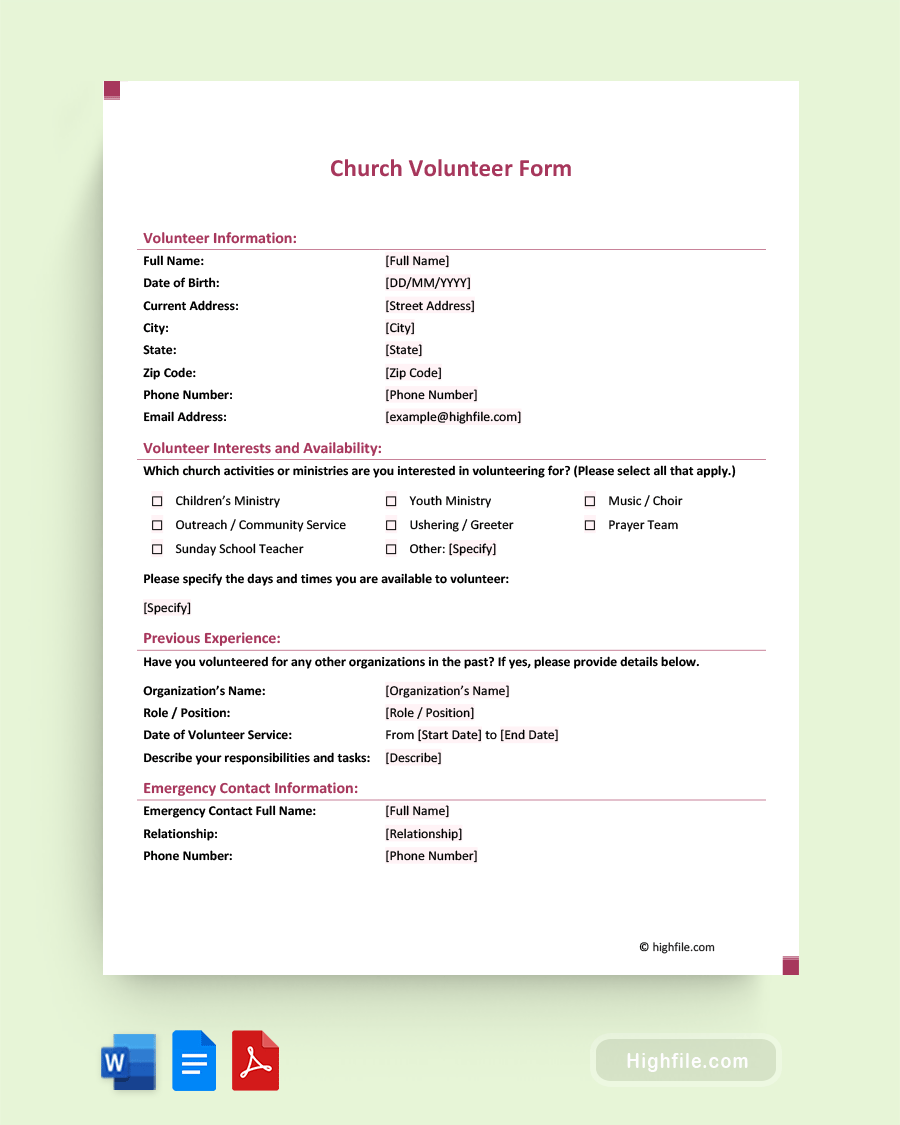 Student Volunteer Form - Word | PDF | Google Docs - Highfile Student Volunteer Form - Word | PDF | Google Docs - Highfile