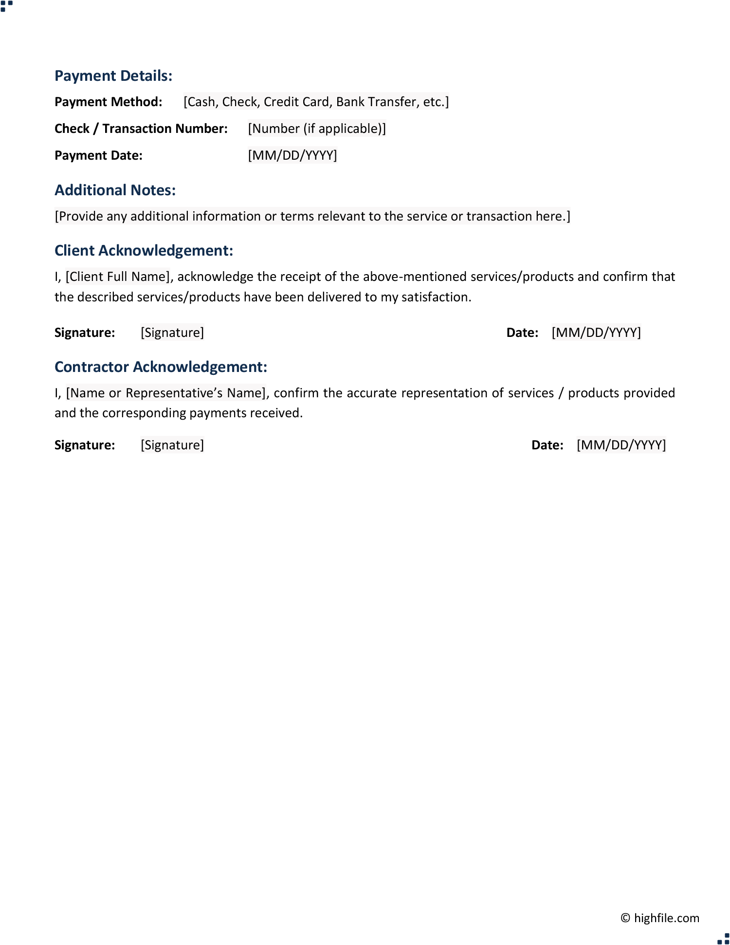 Contractor Receipt Template - Word | Google Docs - Highfile Contractor Receipt Template - Word | Google Docs - Highfile