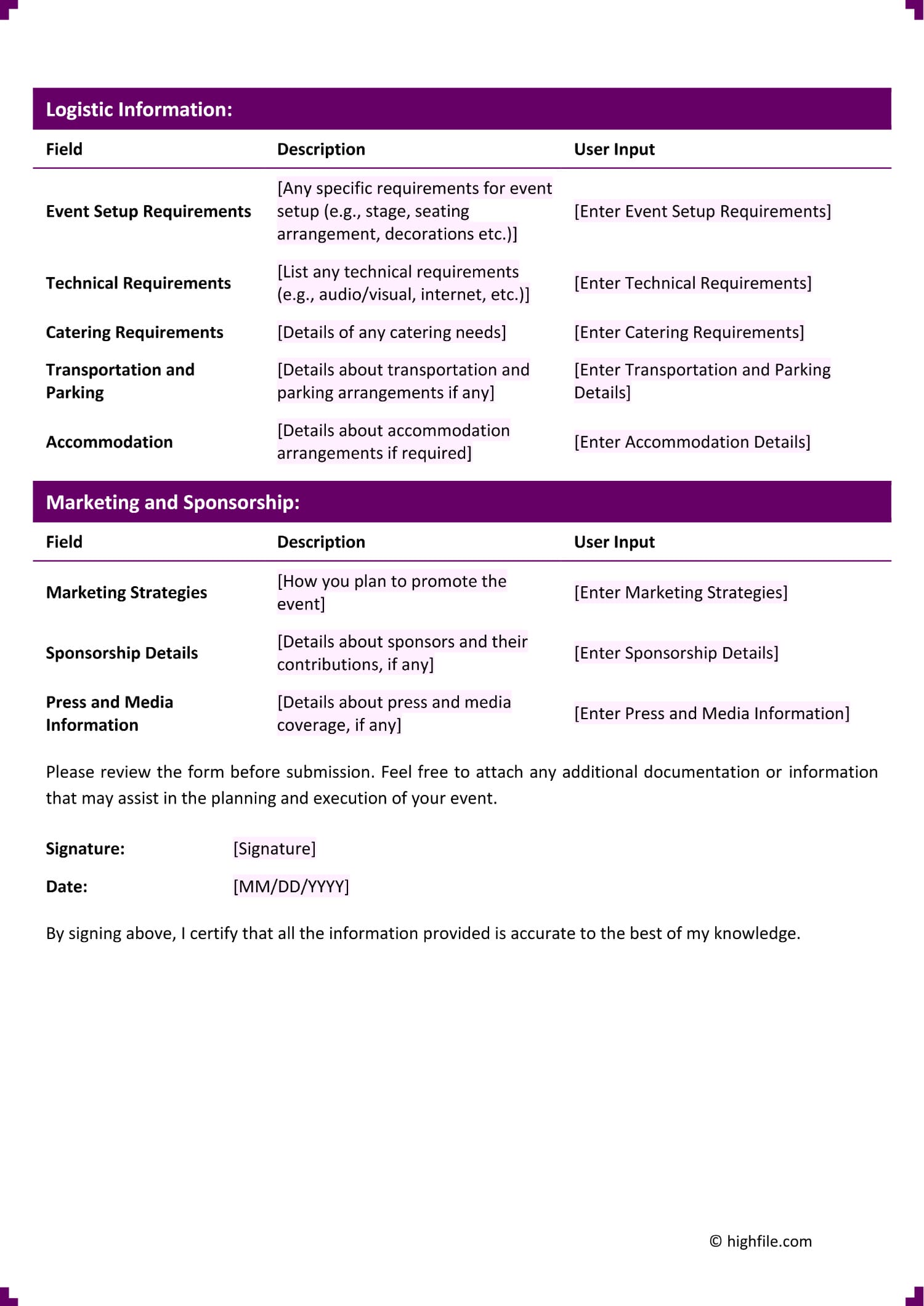 Event Intake Form - Word | Google Docs - Highfile