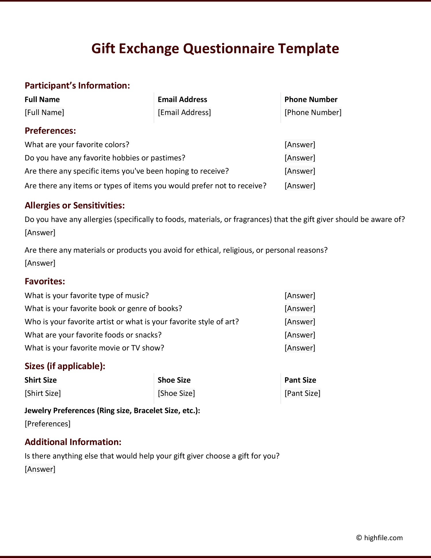 Interview Questionnaire Template - Word | PDF | Google Docs - Highfile Interview Questionnaire Template - Word | PDF | Google Docs - Highfile
