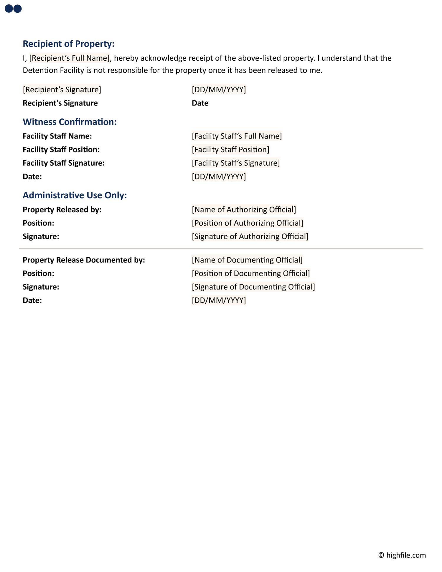 Inmate Property Release Form - Word | PDF | Google Docs - Highfile