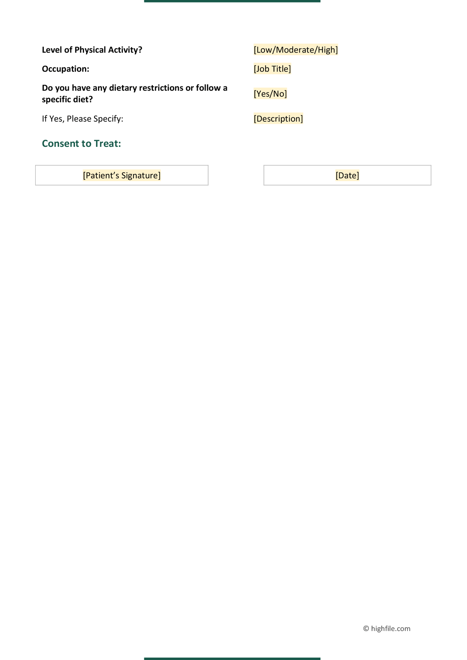 New Patient Intake Form - Word | Google Docs - Highfile