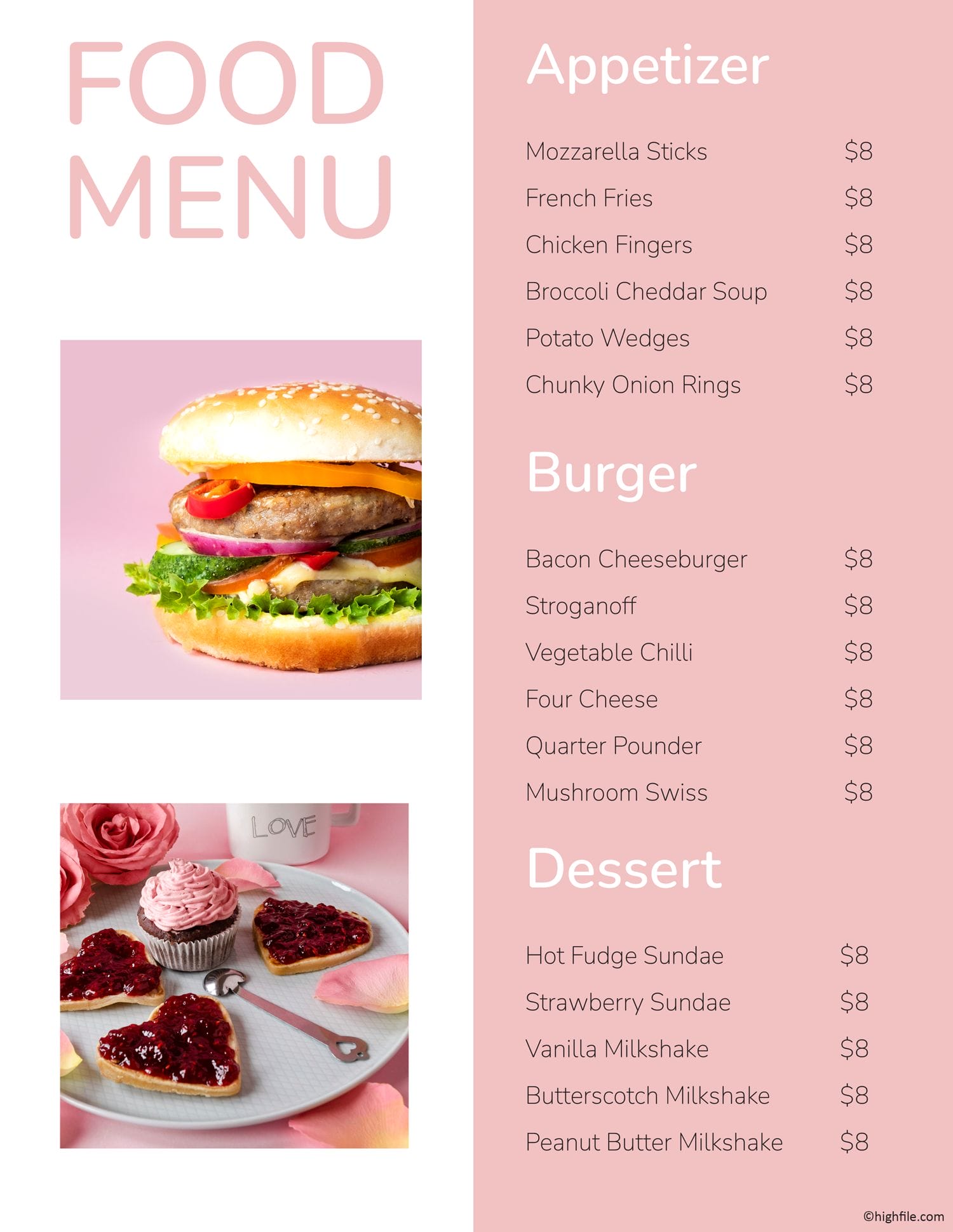 Pink Food Menu Template - Word I Google Docs I Adobe Illustrator I ...